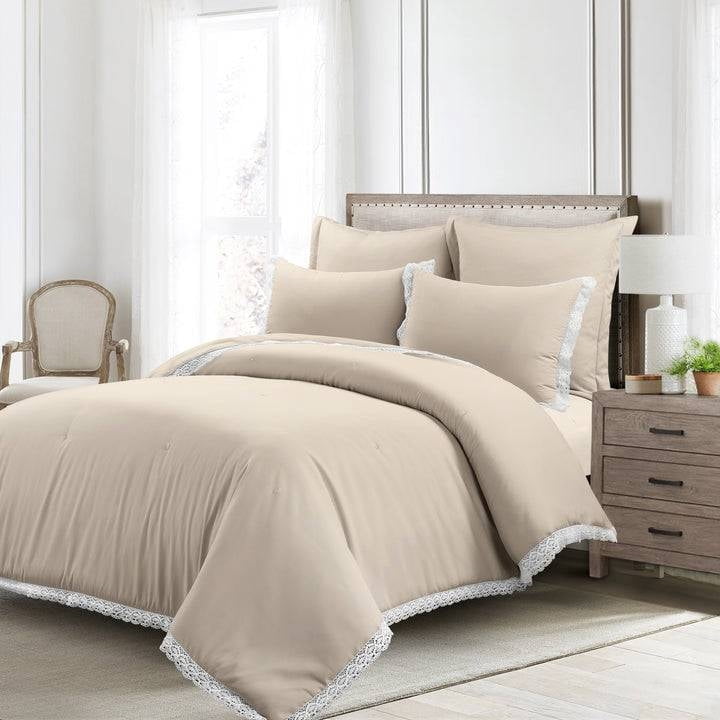 Full/Queen French Country Beige 5-Piece Lightweight Comforter Set w ...