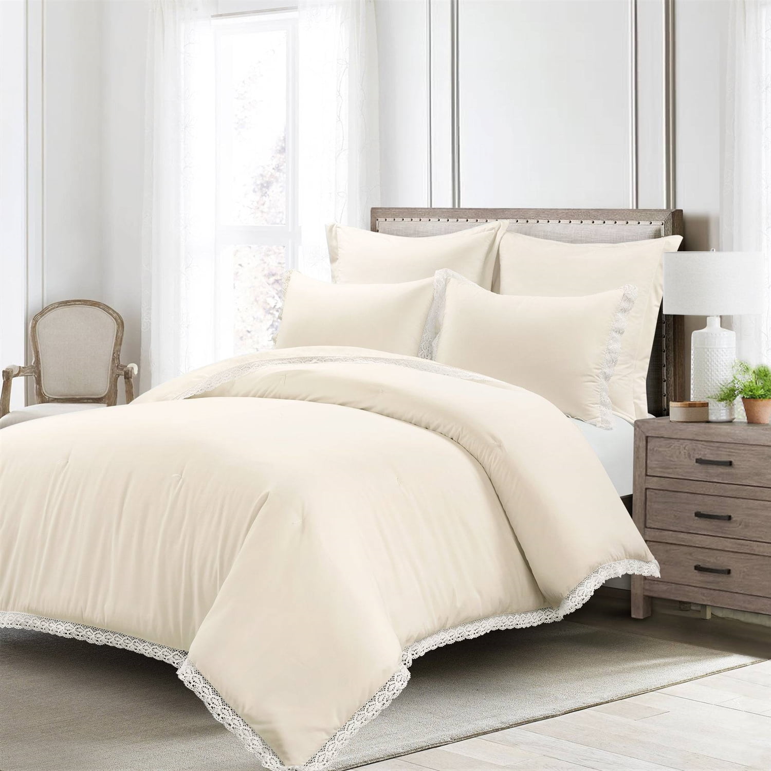 Full/Queen French Country Ivory 5-Piece Lightweight Comforter Set w ...