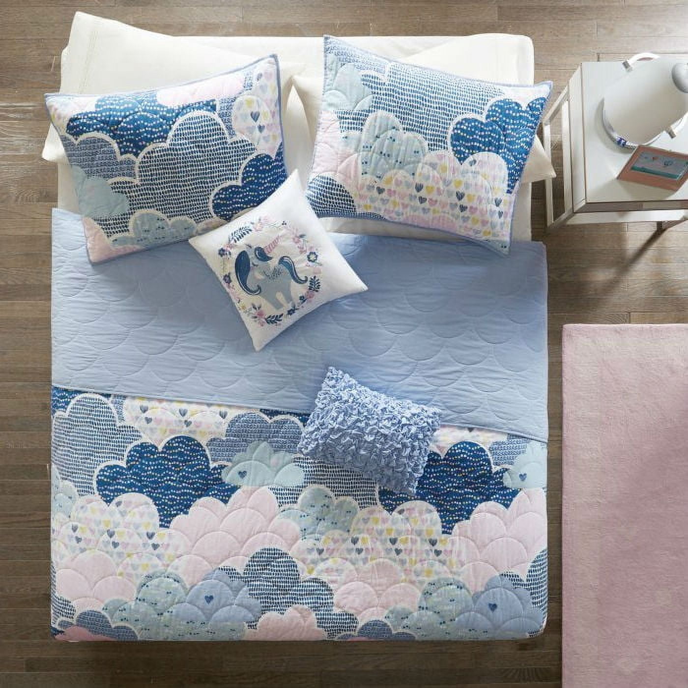 Full/Queen Kids Blue Pink Unicorn Clouds Quilt Coverlet Bedspread Set ...