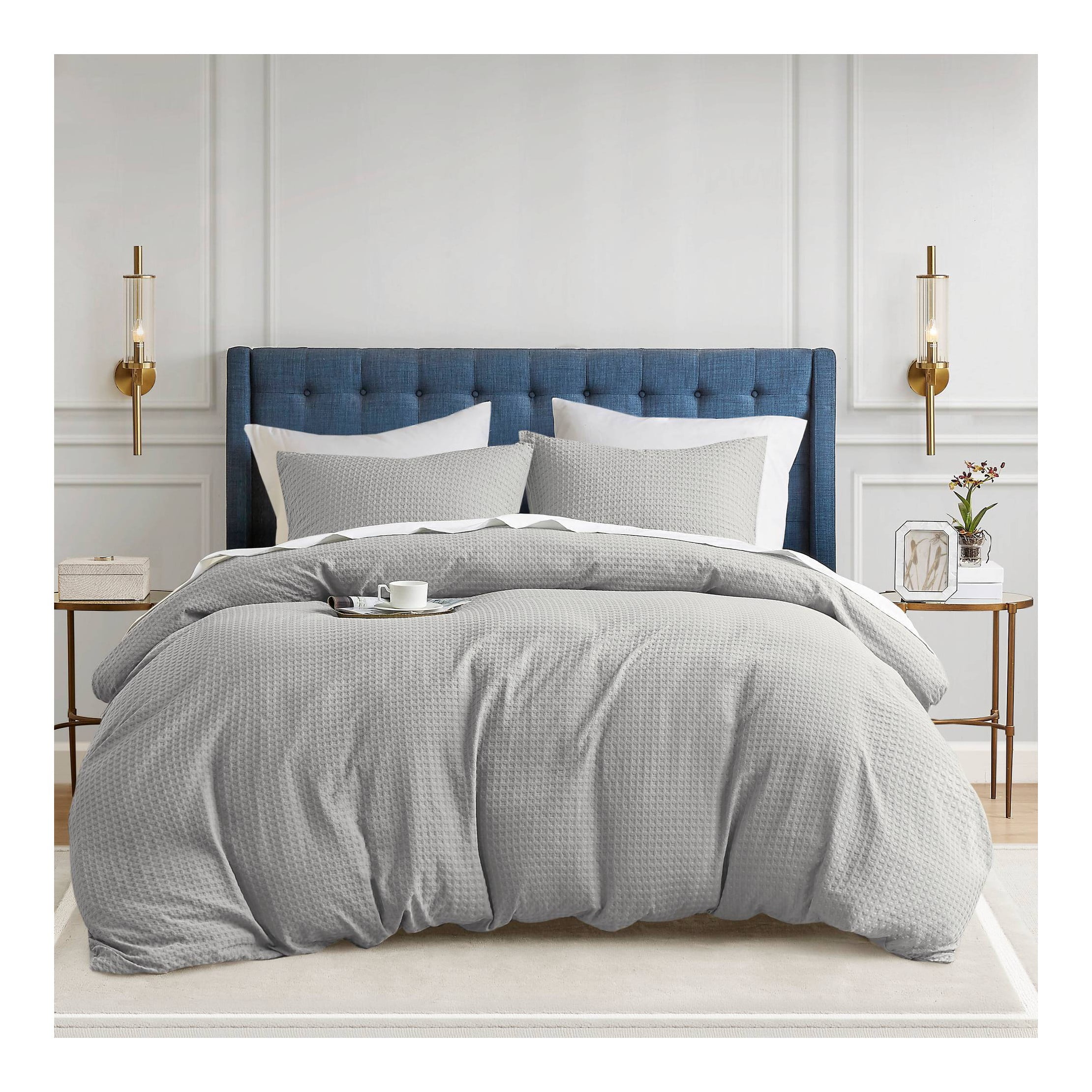 Full/Queen Mina Waffle Weave Textured Duvet Cover Set Light Gray ...