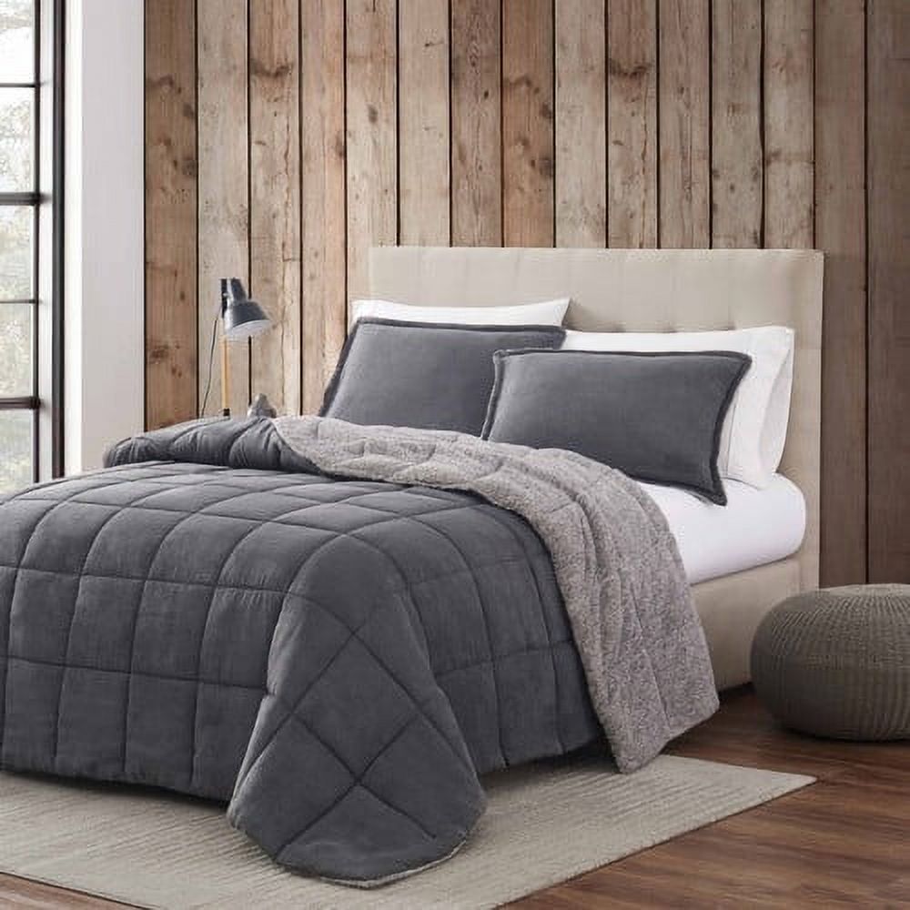 Full/Queen Plush Sherpa Reversible Micro Suede Comforter Set in Gray ...