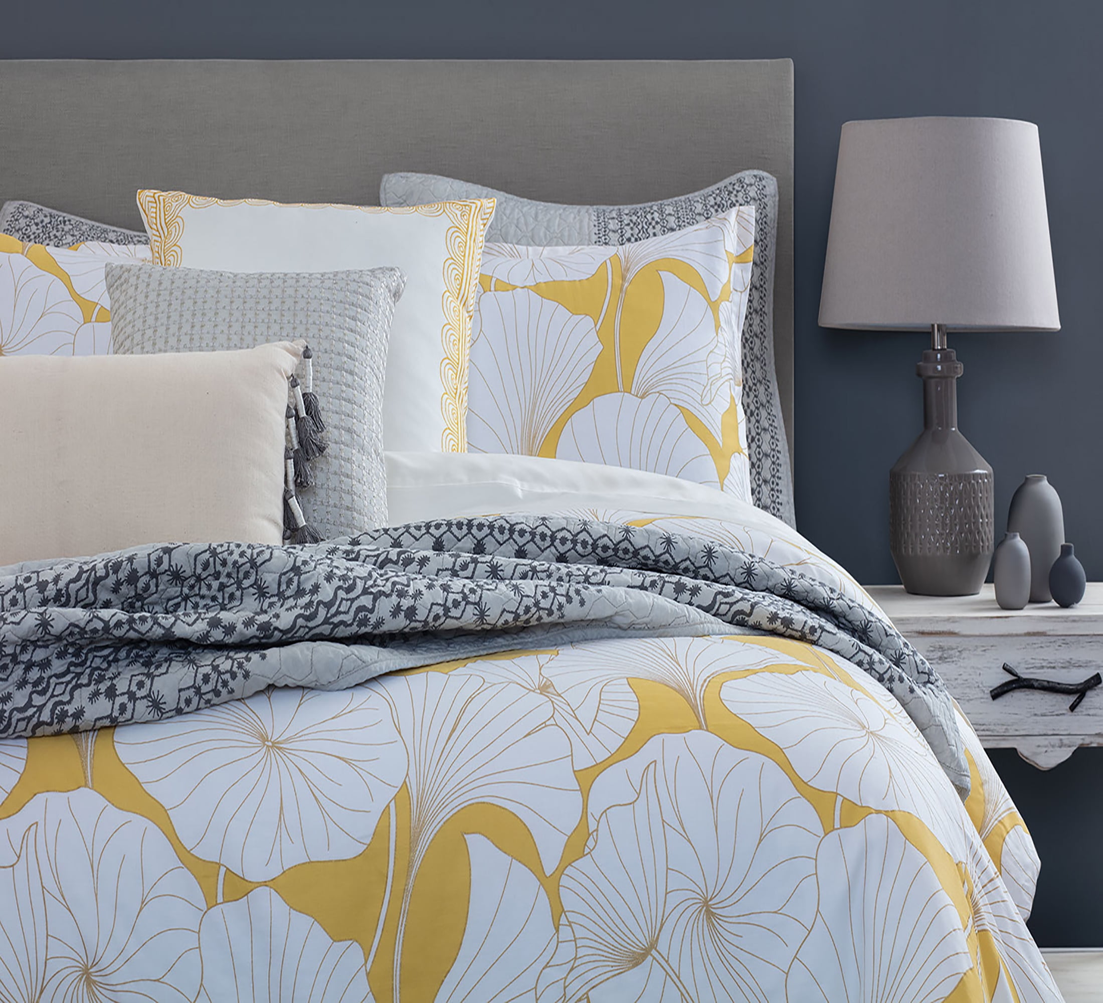 Full/Queen Quilt Set, Nikki Chu Gingko Interlaken 100% Cotton Quilt and ...