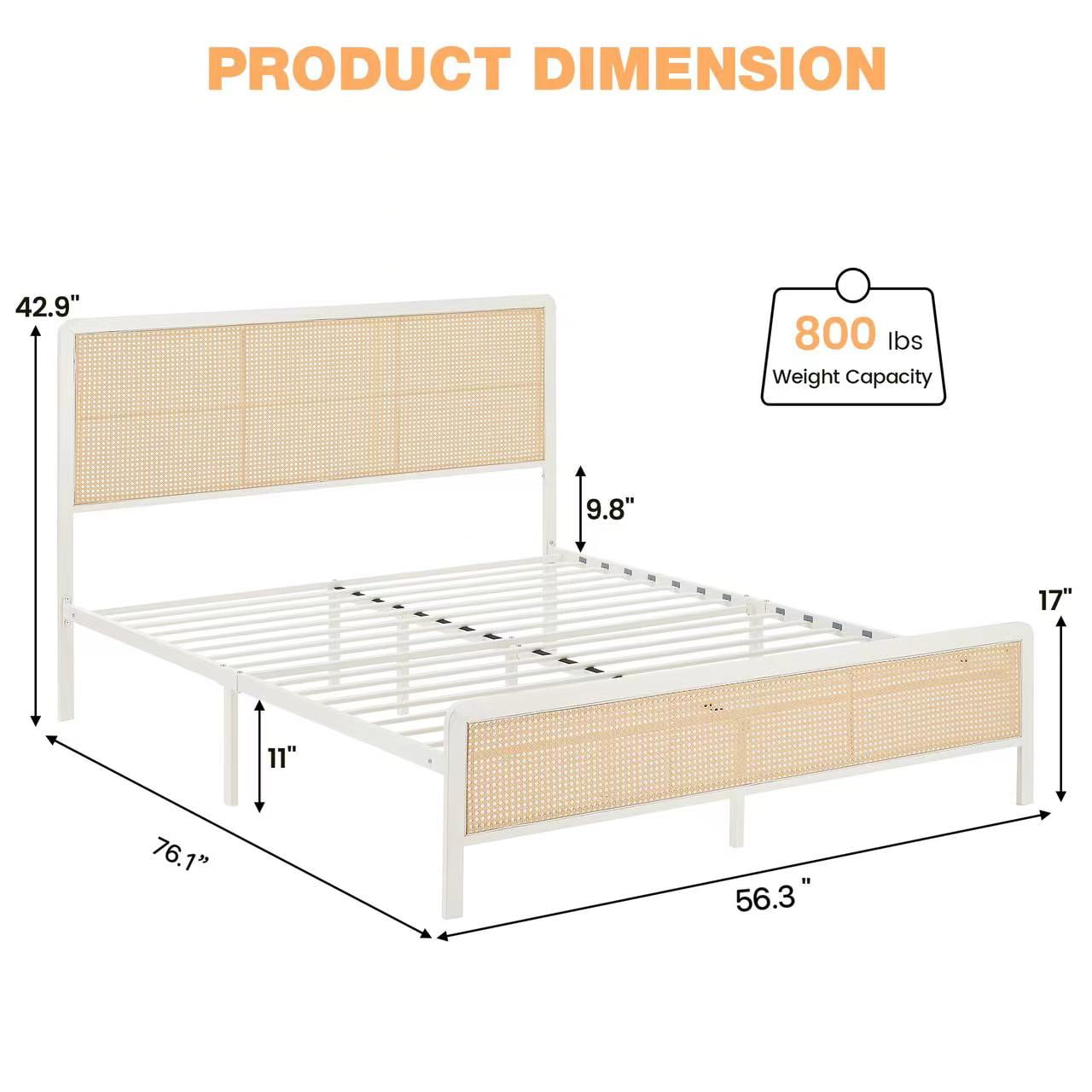 Full/Queen Rattan Bed Frame with or without LED Light & Storage, Woven ...