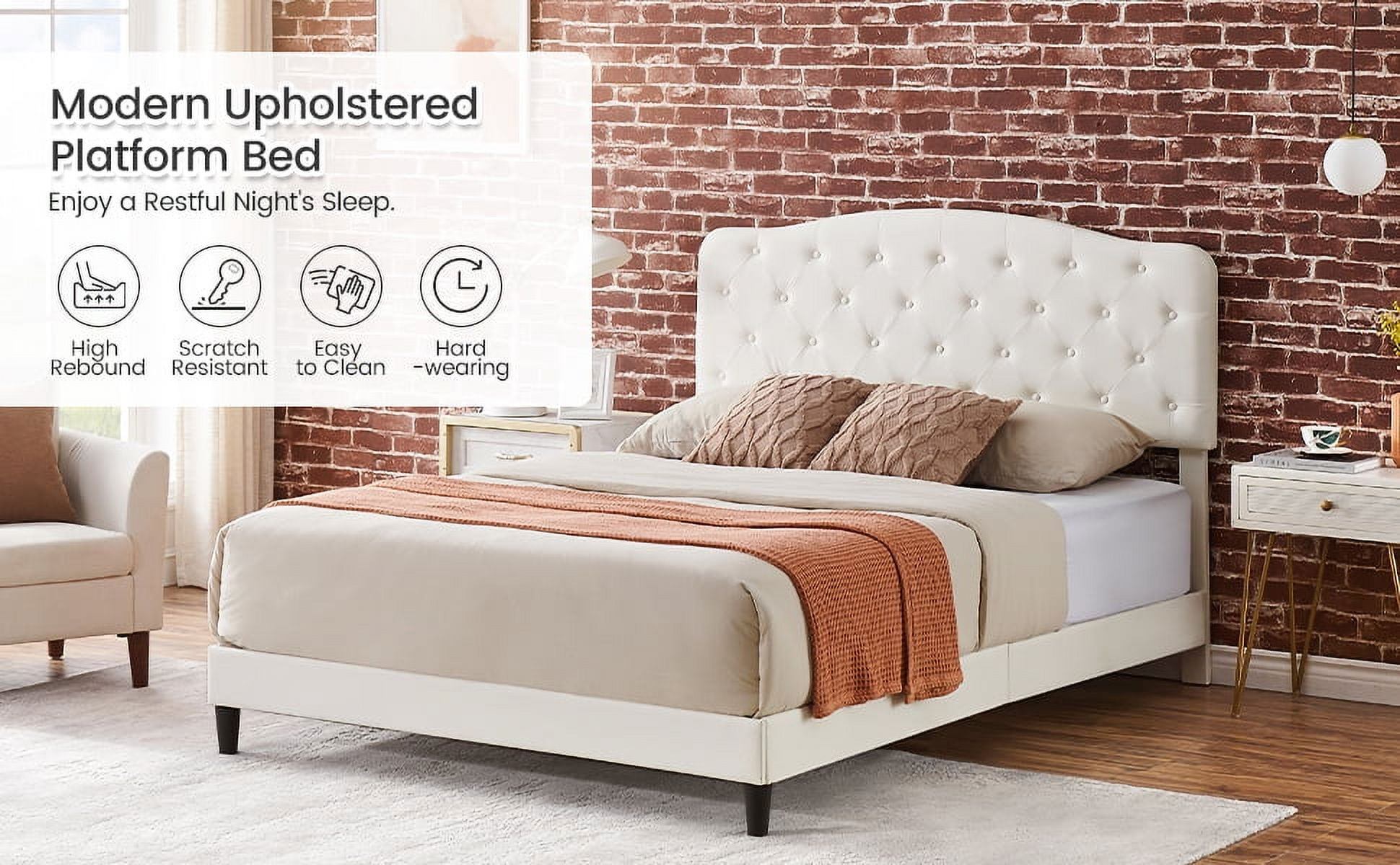 Full/Queen Size Bed Frame, Large Upholstered Leather Metal Platform Bed ...
