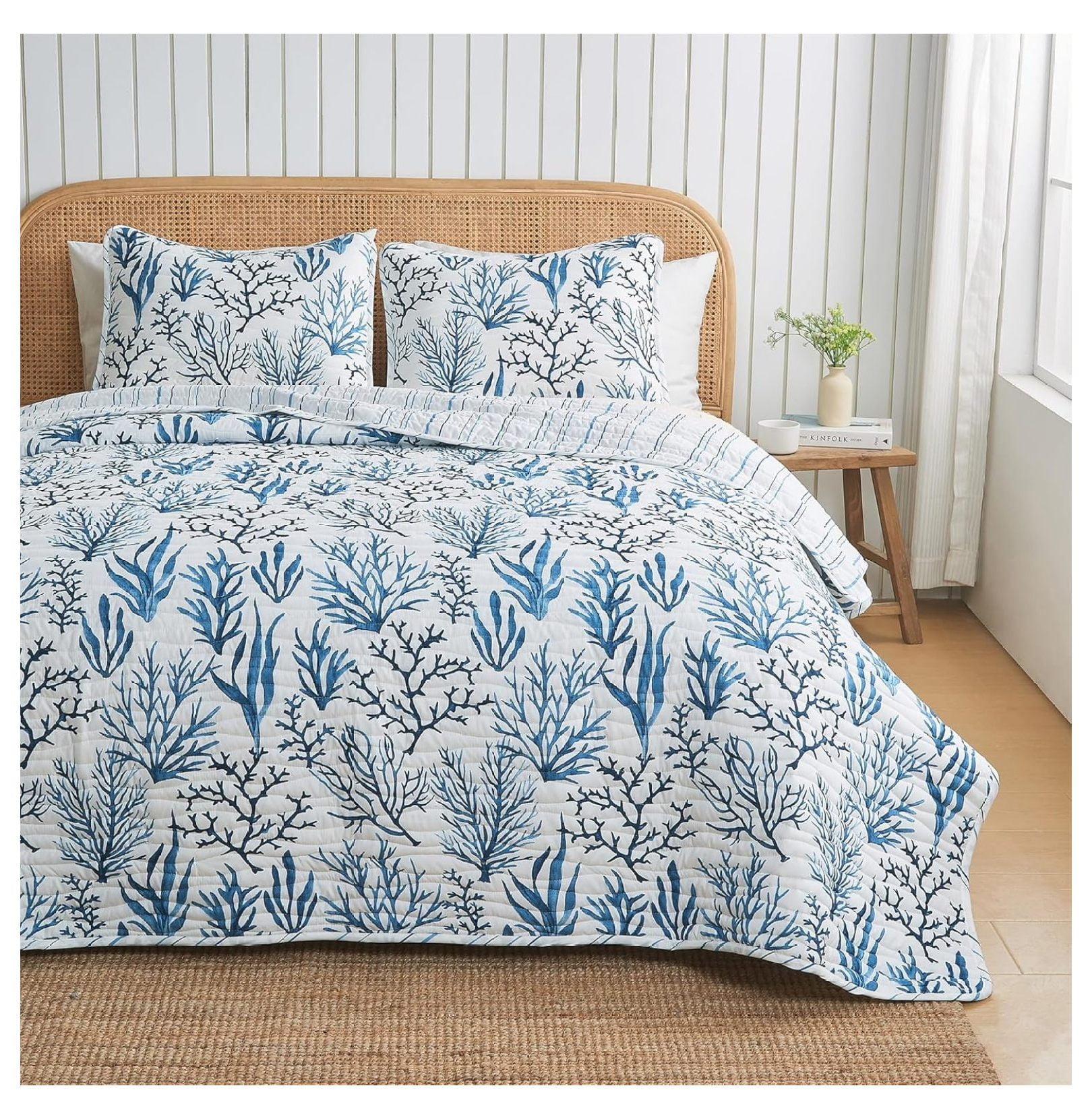 Full / Queen Size Coastal Quilt Bedding Set | Summer Navy Nautical ...