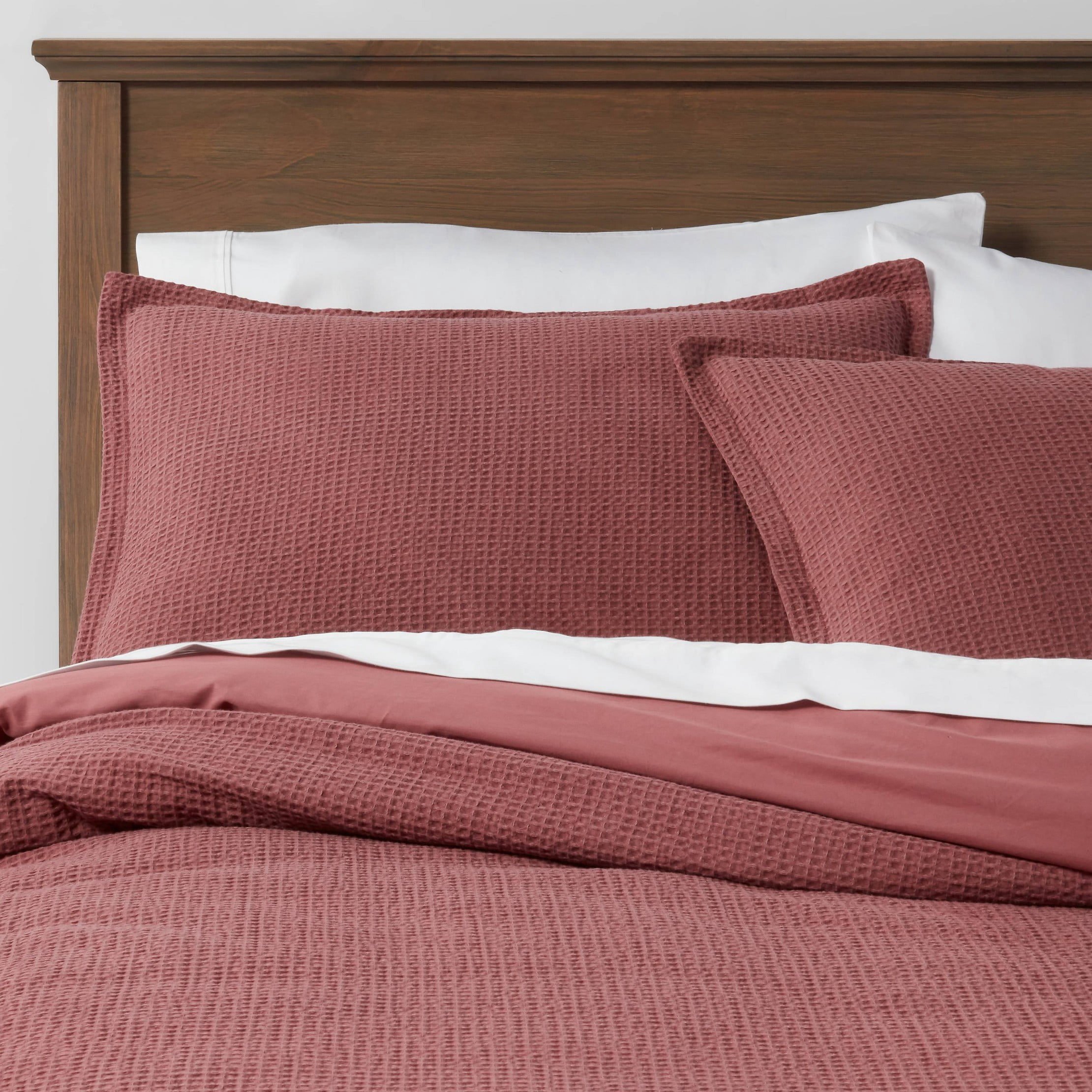 Full/Queen Washed Waffle Weave Duvet Cover and Sham Set Mauve - Walmart.com
