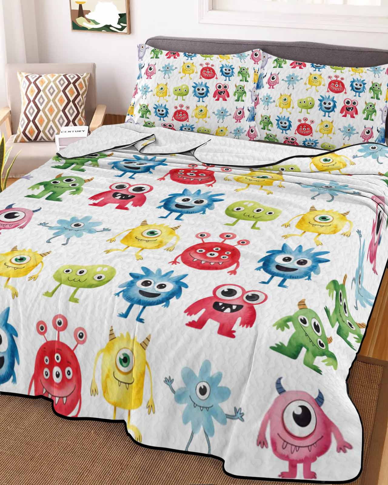 Full Quilt Bedding Set Abstract Cartoon Monsters Summer Quilt ...