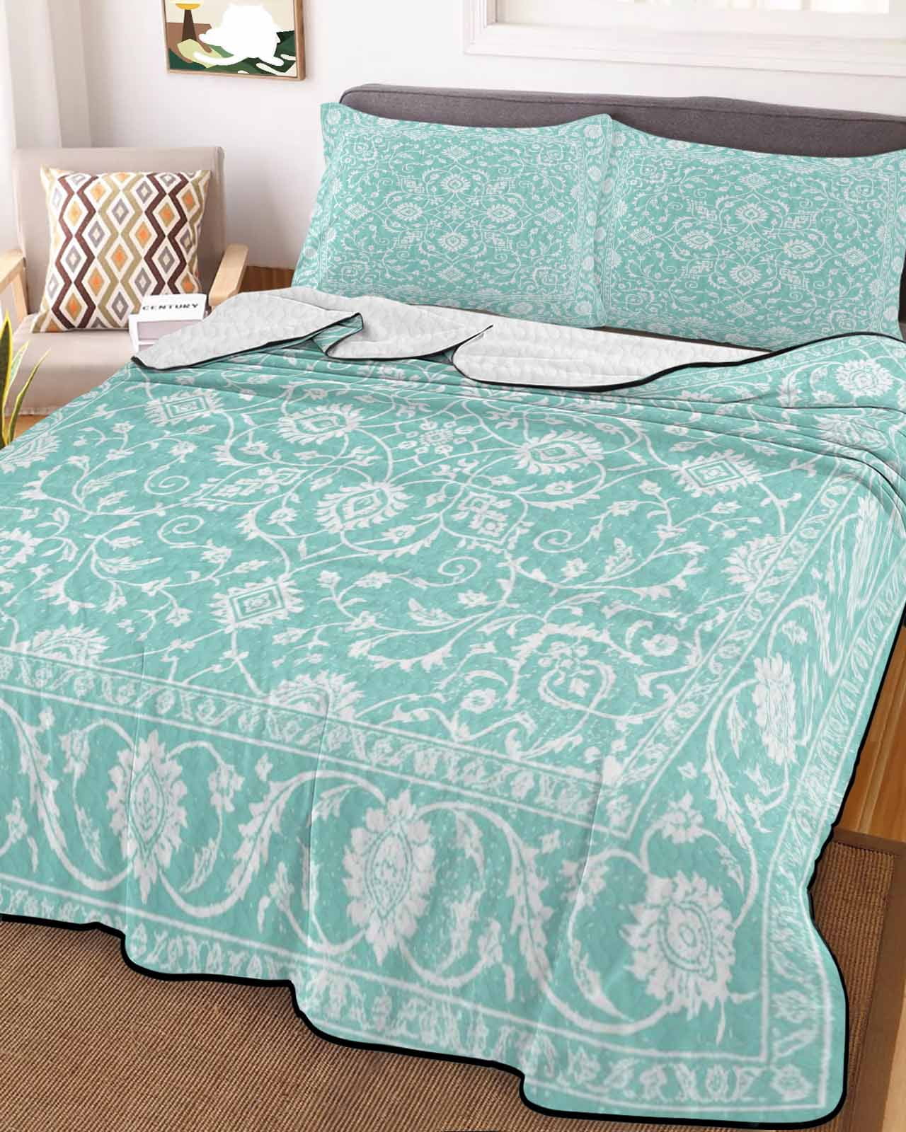 Full Quilt Bedding Set Boho Mint Green Paisley Floral Summer Quilt ...