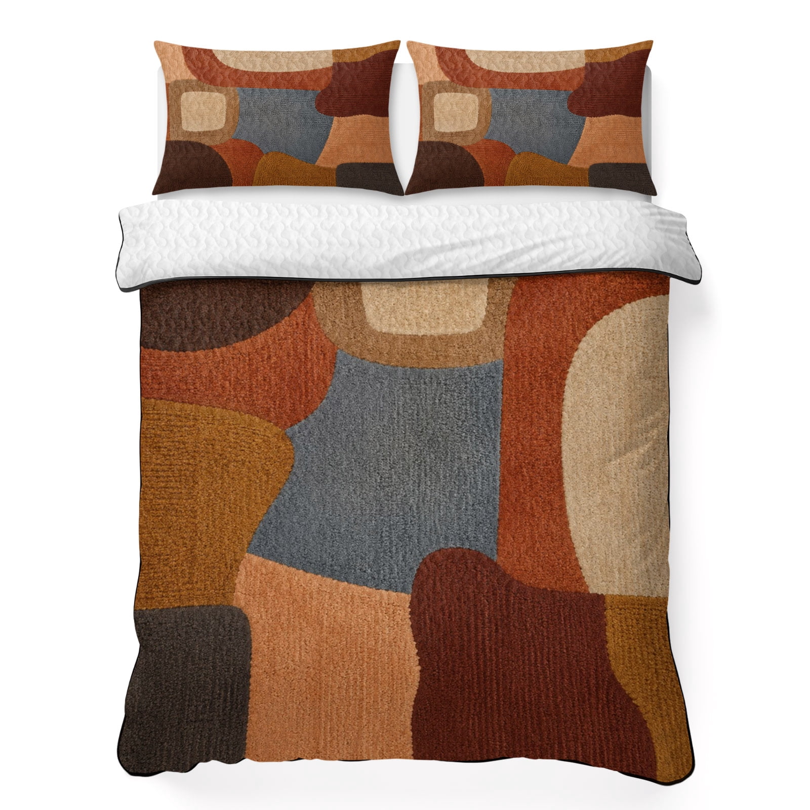 Full Quilt Bedding Set Brown Color Block Vintage Breathable Summer ...