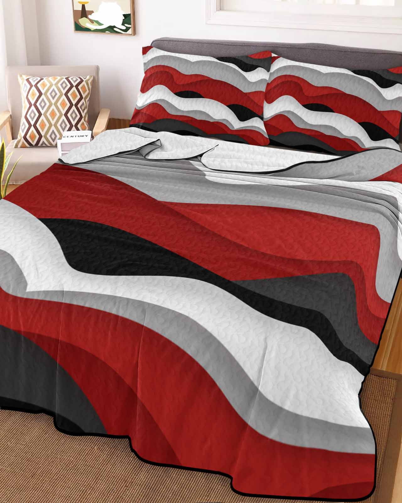 Full Quilt Bedding Set Burgundy Red Gradient Ripple Summer Quilt ...