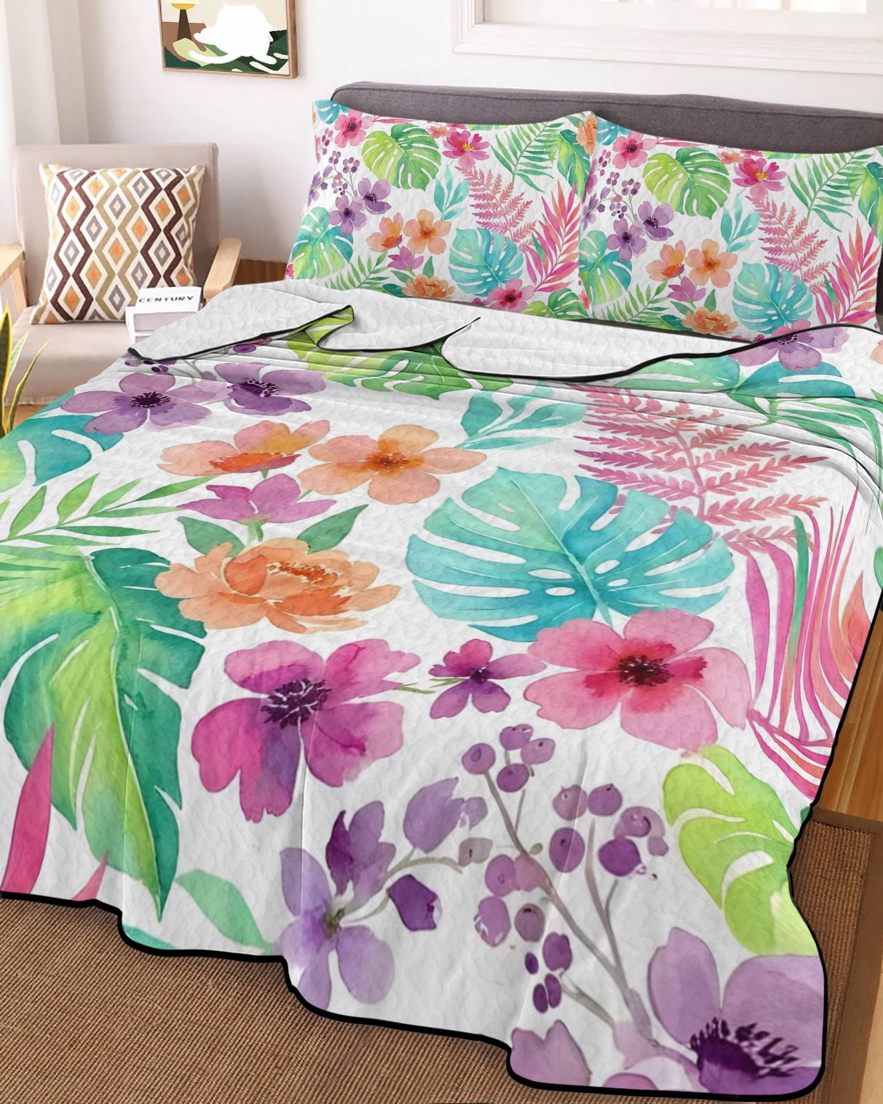 Full Quilt Bedding Set Summer Colorful Flower Leaf Summer Quilt ...