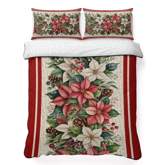 Full Quilt Set, Rustic Flower Berry Leaf Lightweight Quilt Sets Summer ...