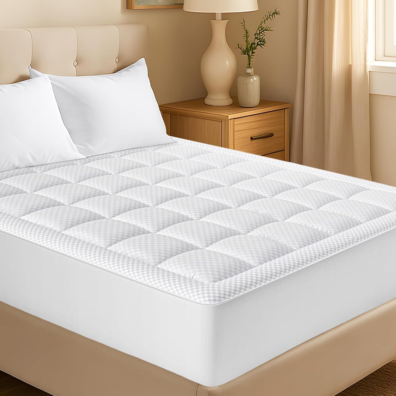 Full Quilted Fitted Mattress Pad, Elastic Fitted Mattress Topper ...