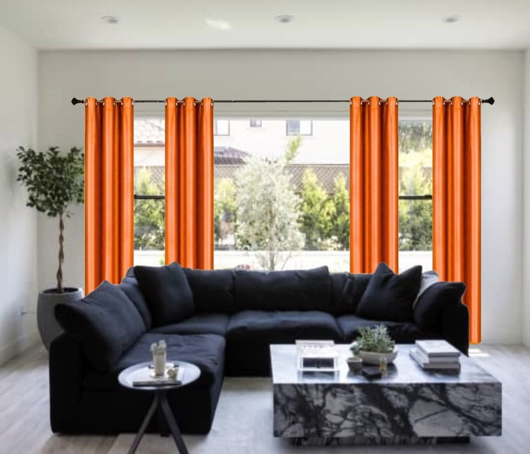 Full Room Darkening 100% Blackout Curtain set of 2 Panels Orange Color ...