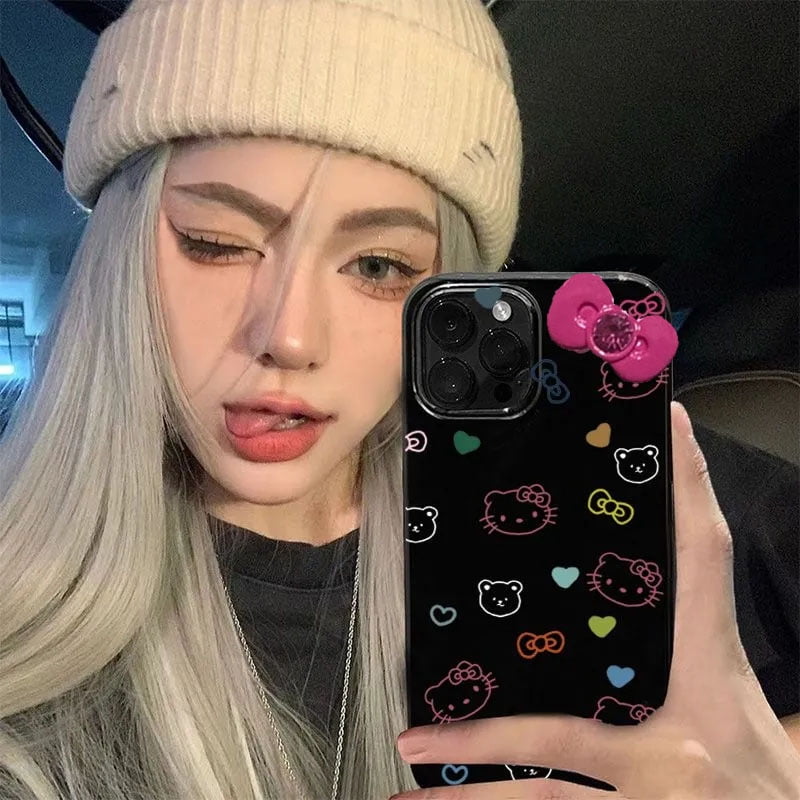 Full Screen Bow Colorful KT Phone Case For iPhone 16 15 14 13 12 11 Pro Max XR XS MAX 7 8 Plus ...