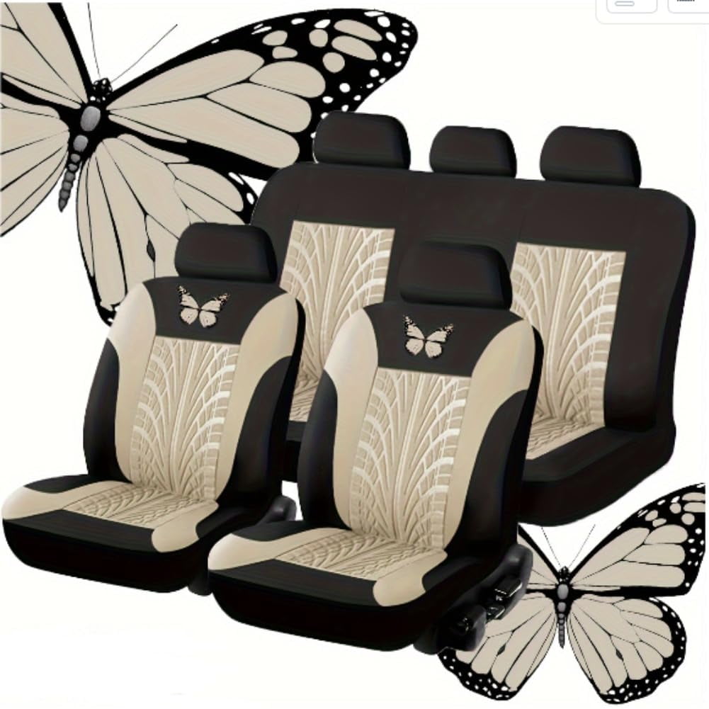 Full Set 5 Seat Car Seat Cover Set, Butterfly Printing Embossing ...