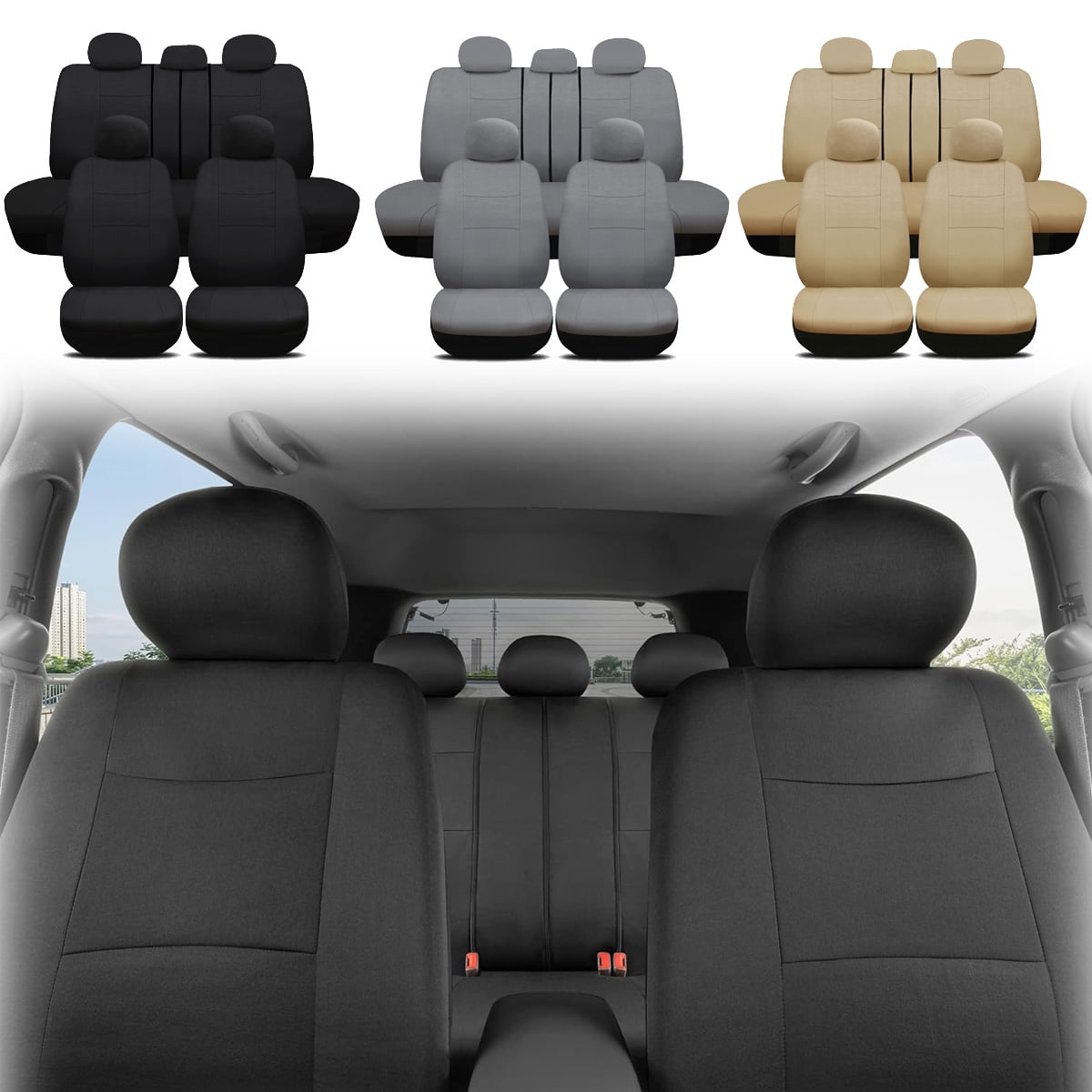 Full Set 5-Seats Cover Car Seat Covers, Front and Rear Back Seat ...