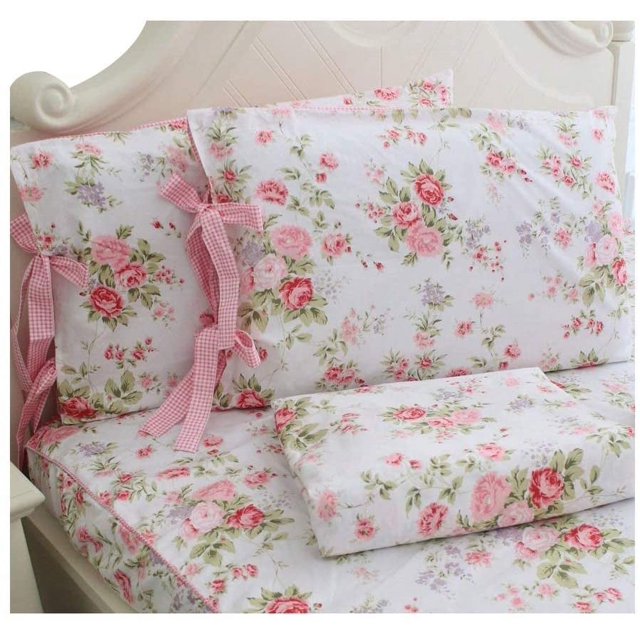 Full Set Pink Rose Floral Bed Sheets 4-Piece Size Cotton Bed Sheets for ...