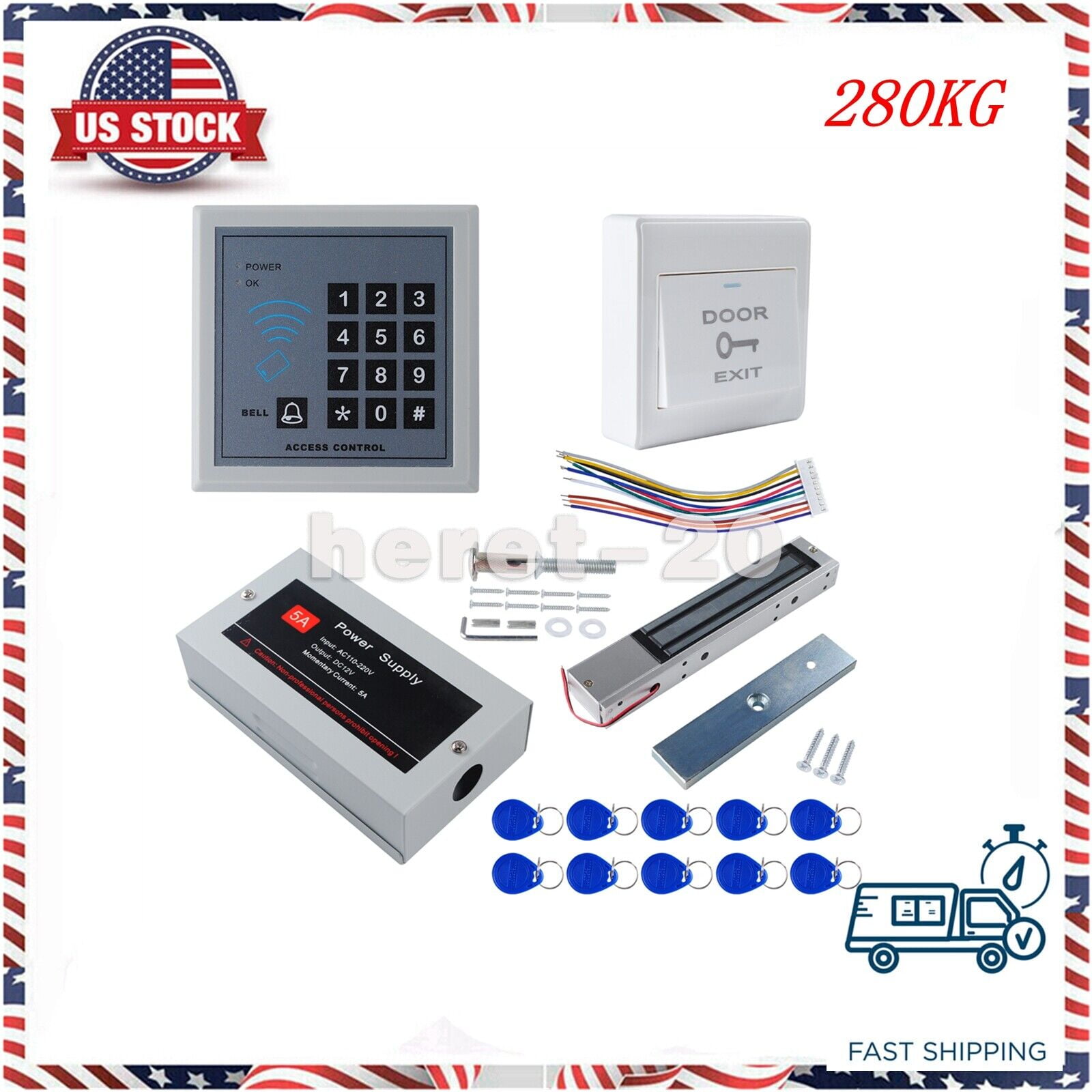 Full Set RFID Door Lock Magnetic Access Control KIT ID Card 600LB Force ...