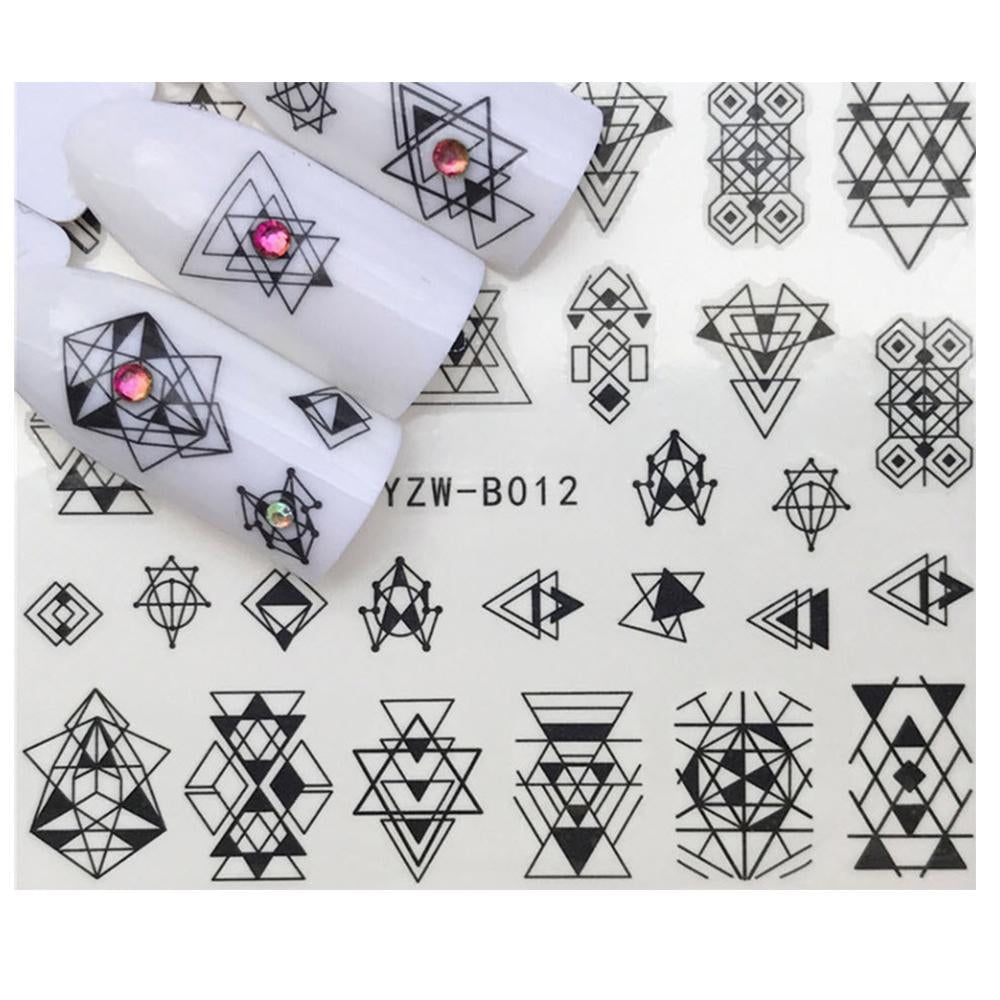 Full Sheet Black Abstract Triangle Nail Stickers Minimalist Indie ...