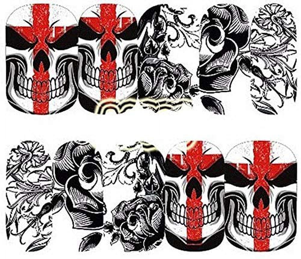 Full Sheet of Black Red White Skull with roses Nail Decal Punk Gothic ...