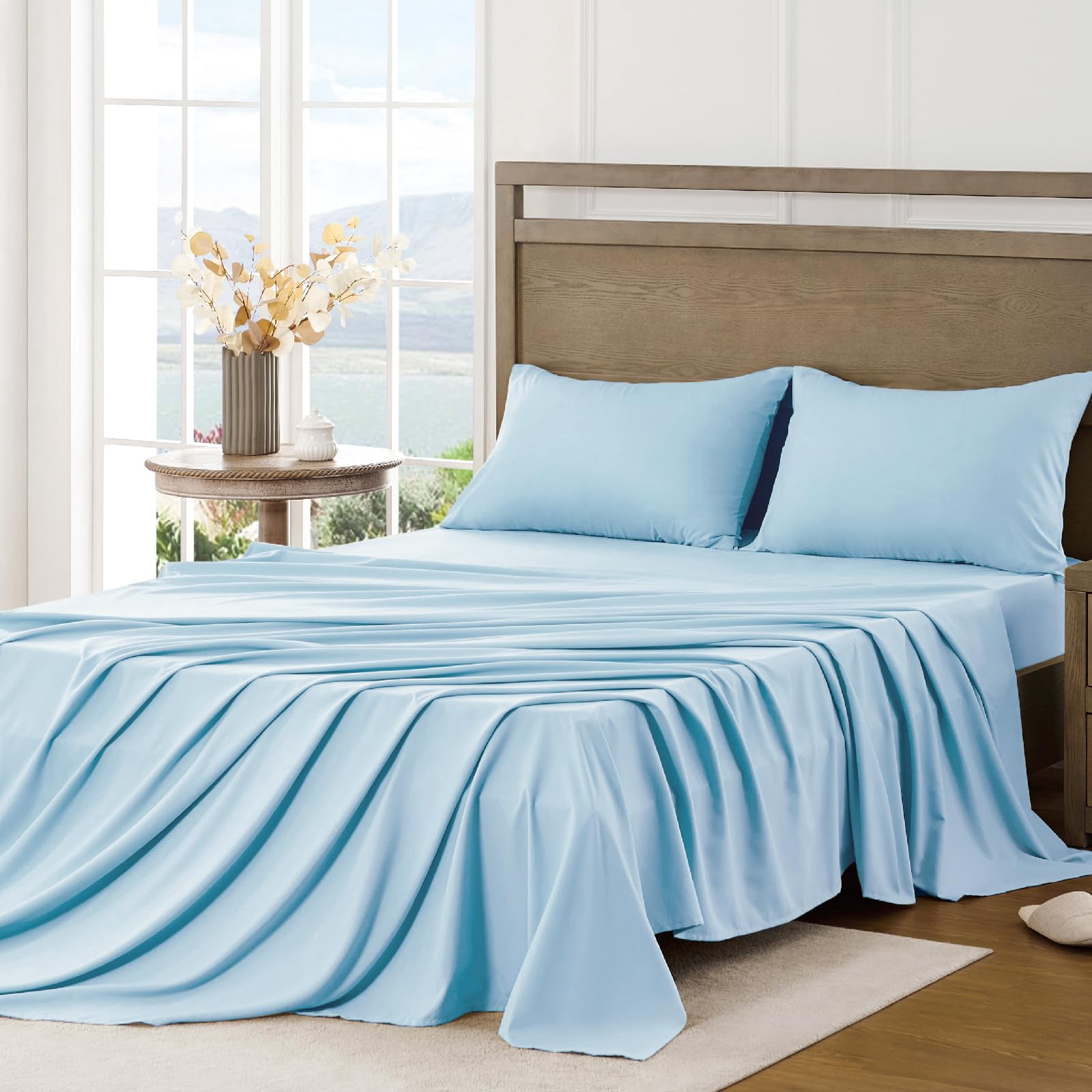 Full Sheet Set 09 - Light Blue Full 4-Piece Hotel Luxury Bedding ...