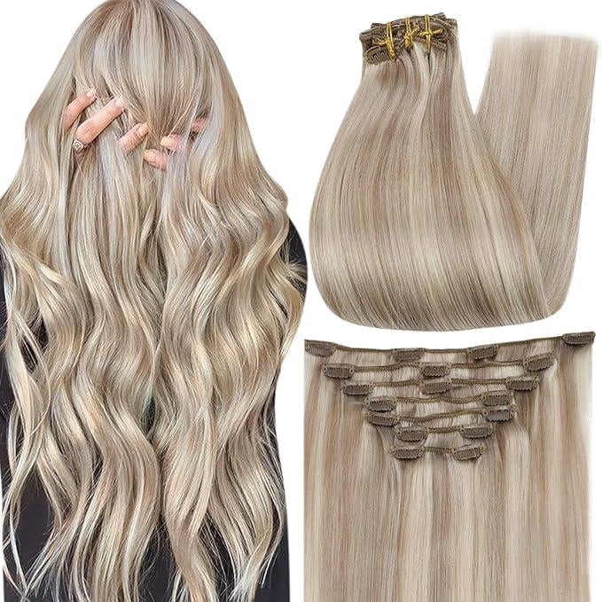 Full Shine Clip in Hair Extensions Real Human Hair 7 Pcs Clip ins Easy ...