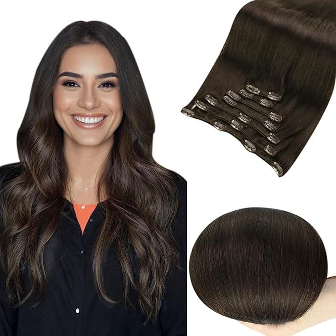 Full Shine Clip in Hair Extensions Real Human Hair 7 Pcs Clip ins Easy ...