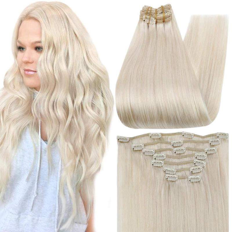 Full Shine Clip in Hair Extensions Real Human Hair 7 Pcs Clip ins Easy ...