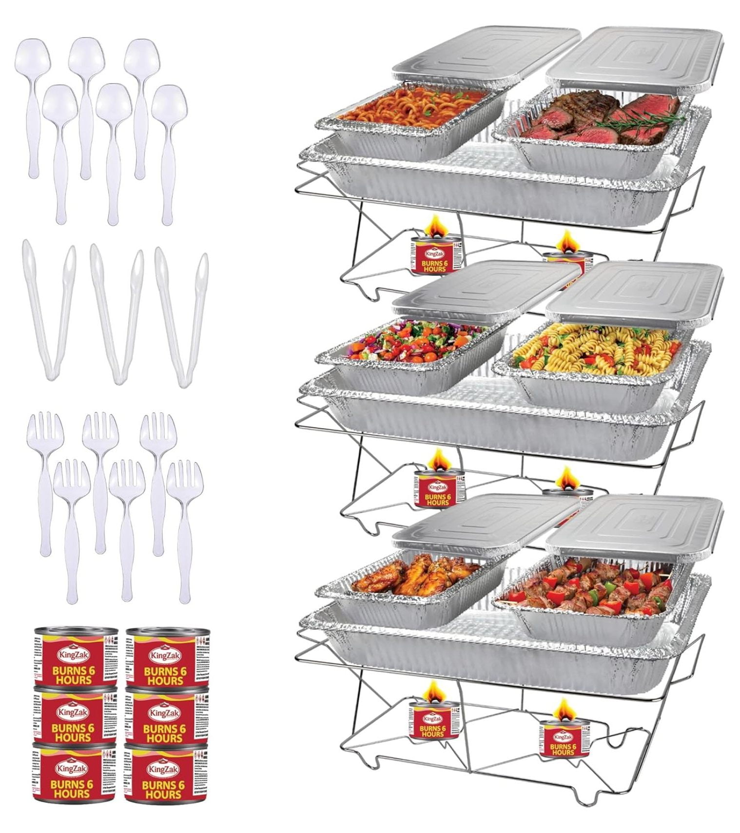 Full Size 39-Pcs Disposable Chafing Buffet Set with 6hr Fuel Cans ...