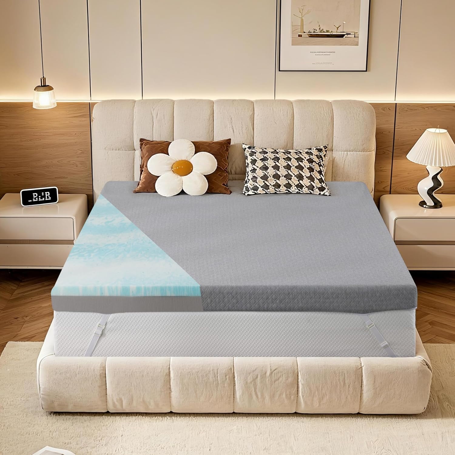 Full Size 4 Inch Mattress Topper, Cooling Gel Memory with Fiber Cover ...