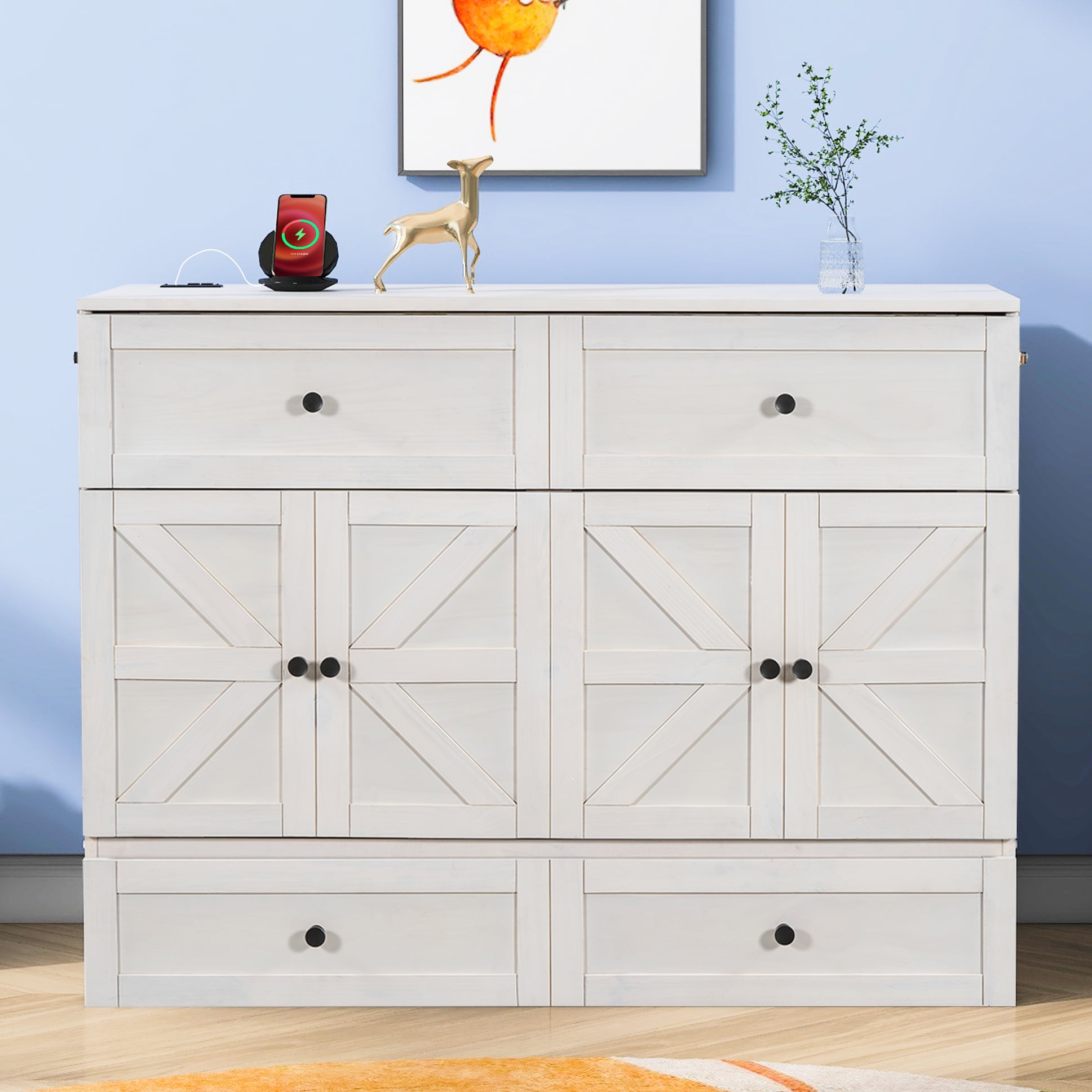 Full Size Bed In Brushed White With Spacious Storage Drawers & Outlets ...