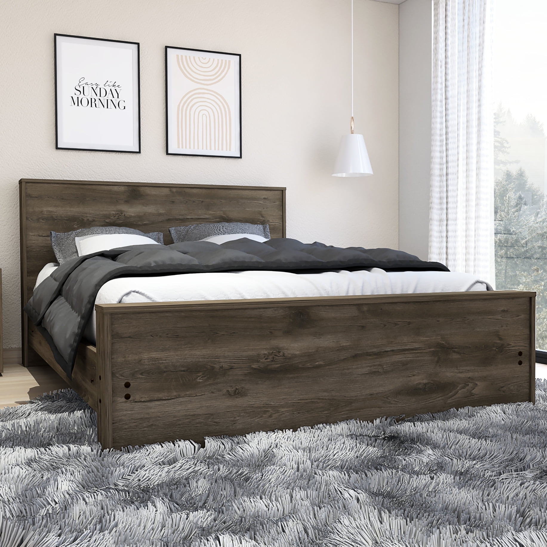 Full Size Bed - Easy Assembly, Stable Structure - Bedroom Setup - Brown ...