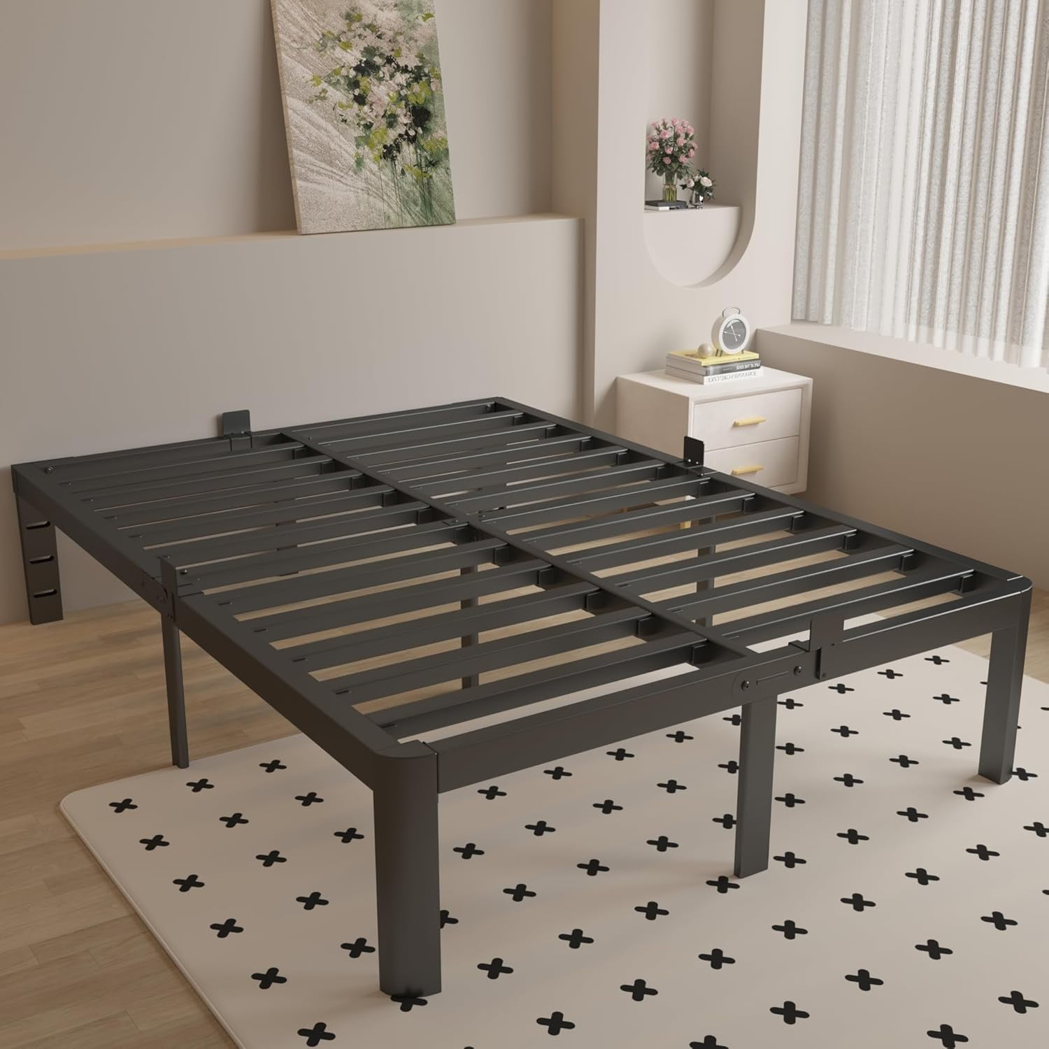 Full Size Bed Frame 16 Inch Black, Platform Full Bed Frame with Baffles ...