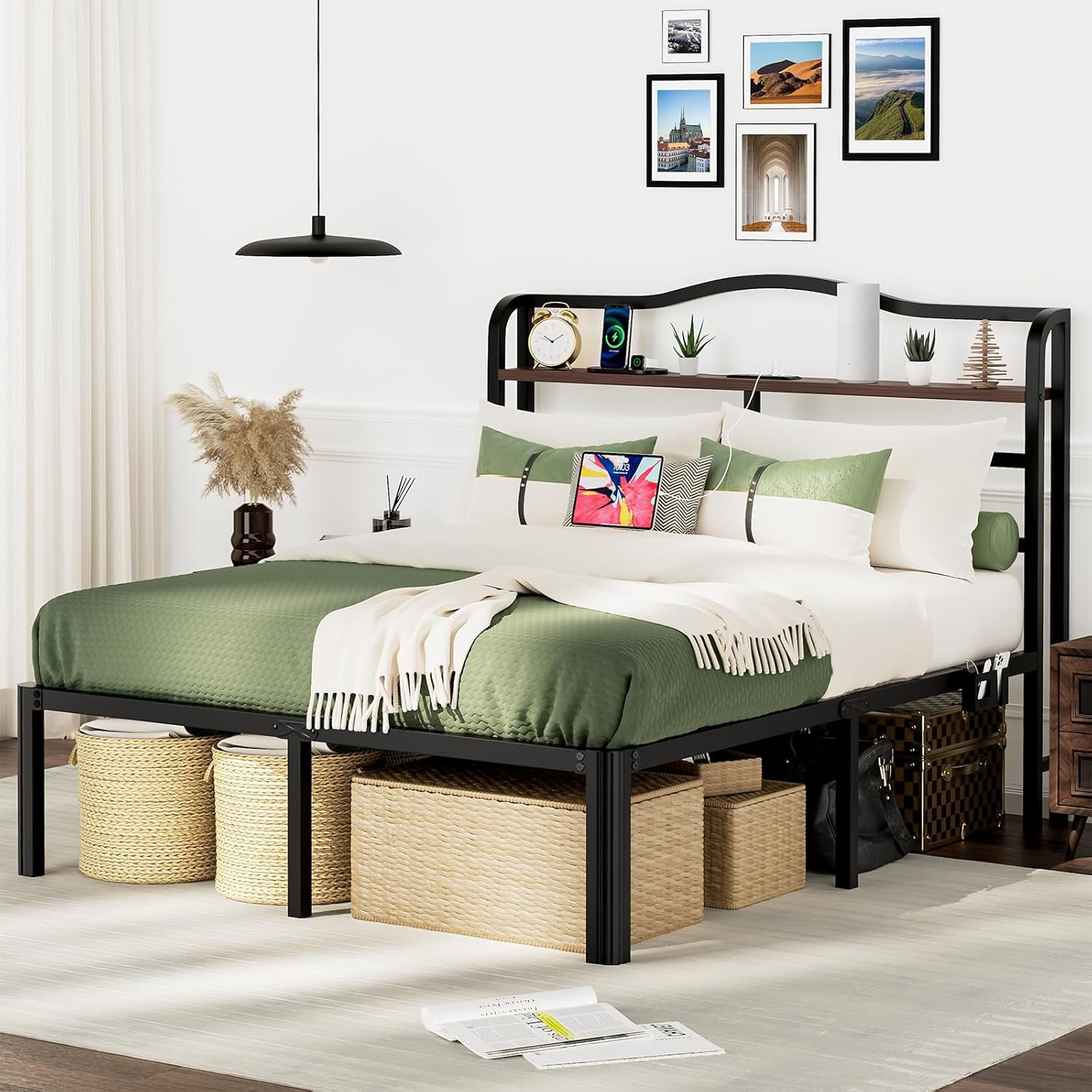Full Size Bed Frame, 18 Inch Tall Heavy Duty Metal Platform Bed Frames ...