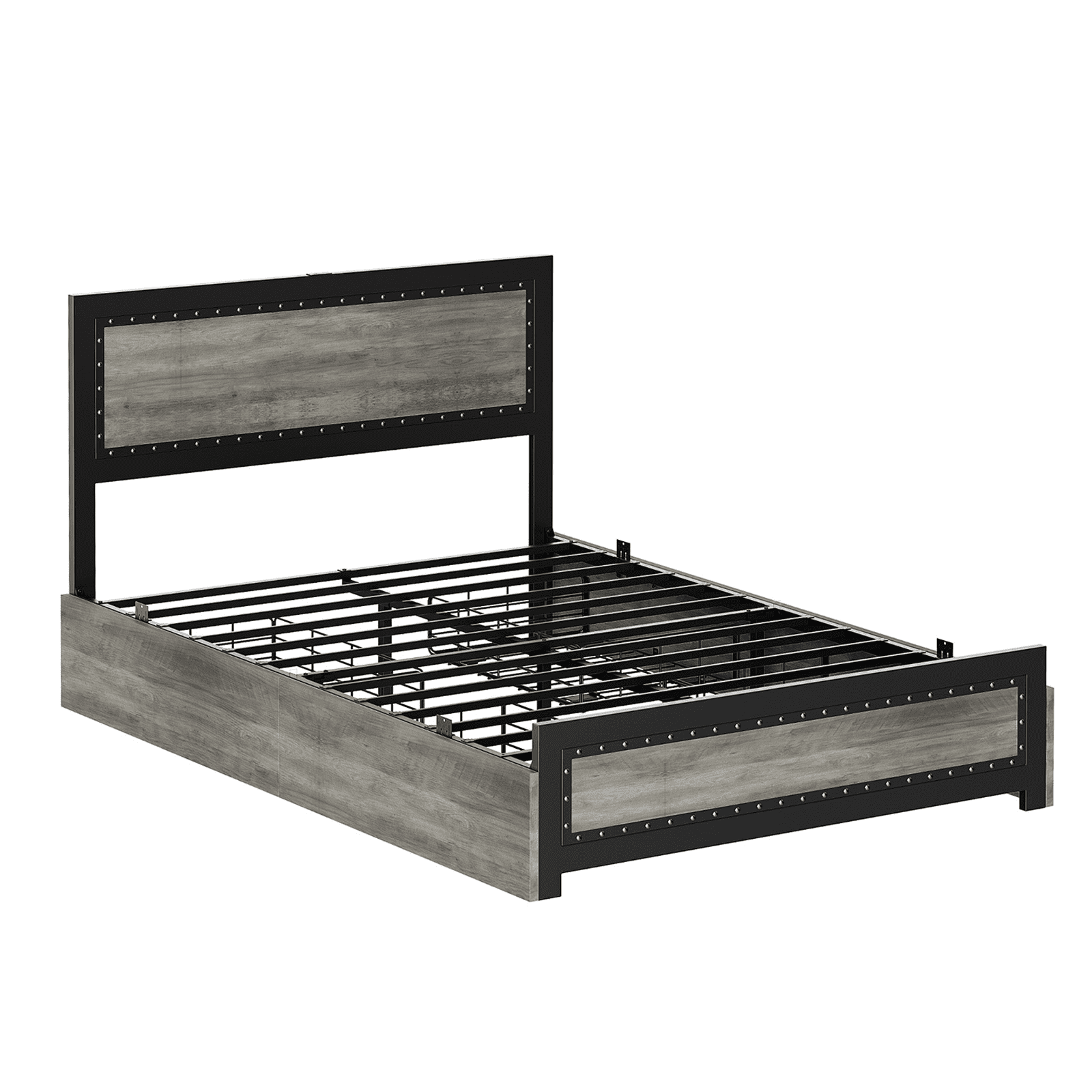 Full Size Bed Frame with 4 Storage Drawers & Charging Station - Riveted ...
