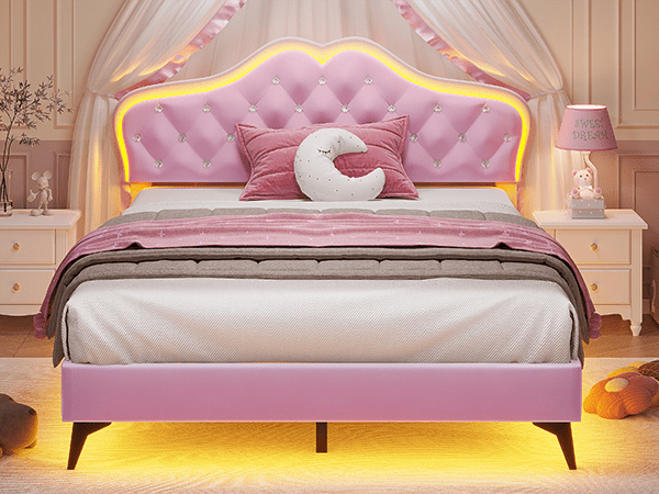Full Size Bed Frame with Adjustable Headboard, Princess Upholstered ...