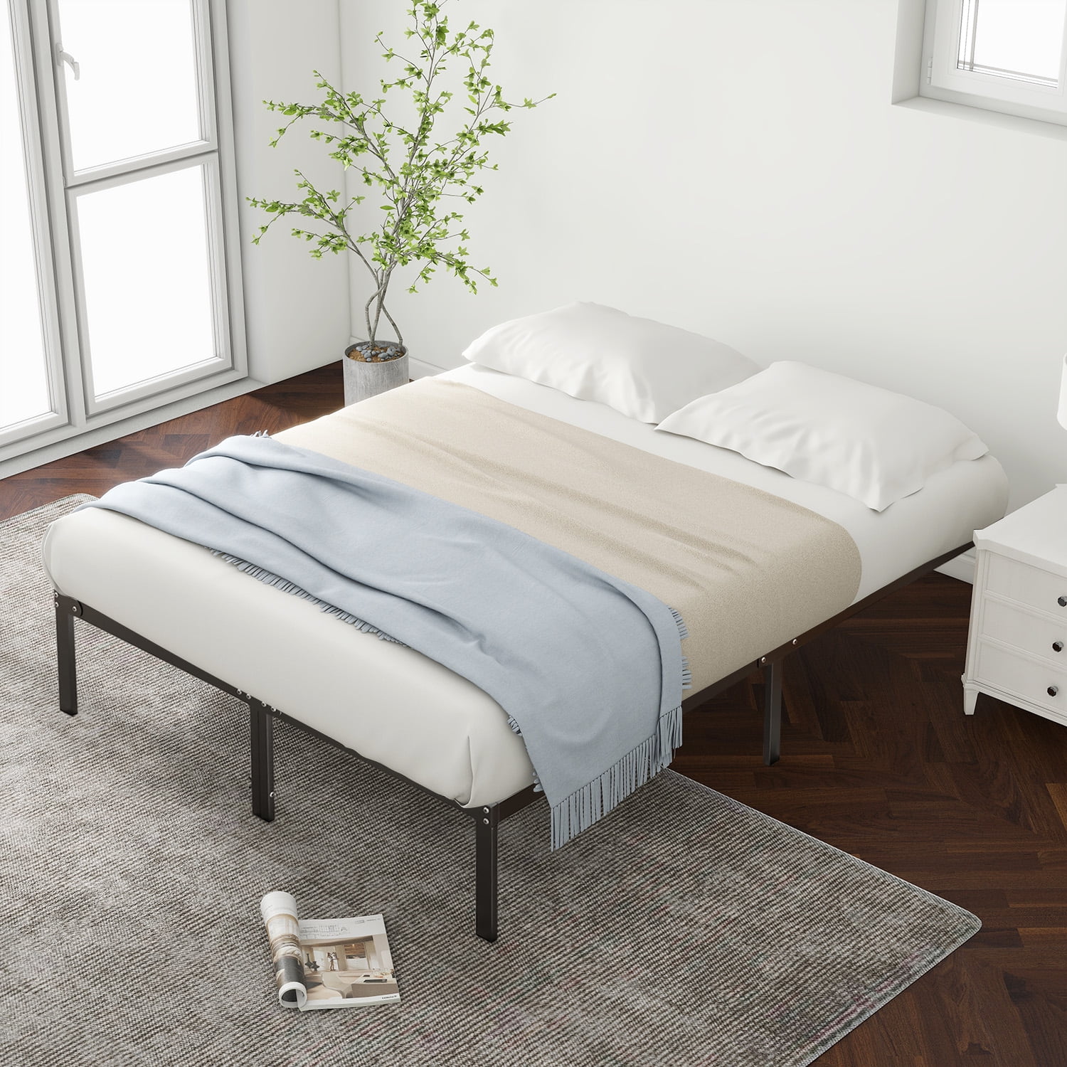 Full Size Heavy Duty Steel Base Bed Frame, 14 Inch High Platform with ...
