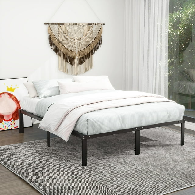 Full Size Bed Frame Classic Metal High Platform Bedframes with Under Bed Storage, 14 Inch High ...