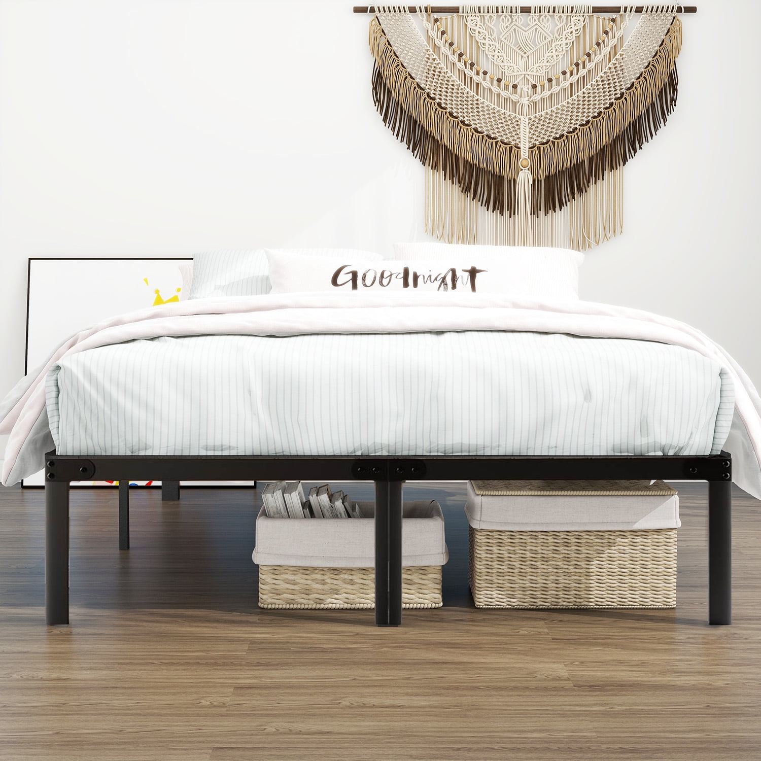 Full Size Bed Frame Classic Metal High Platform Bedframes with Under ...