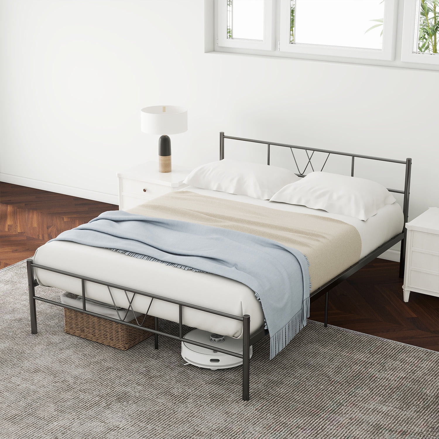 IULULU Full Size Bed Frame, Victorian Iron-Art Headboard, High Platform ...