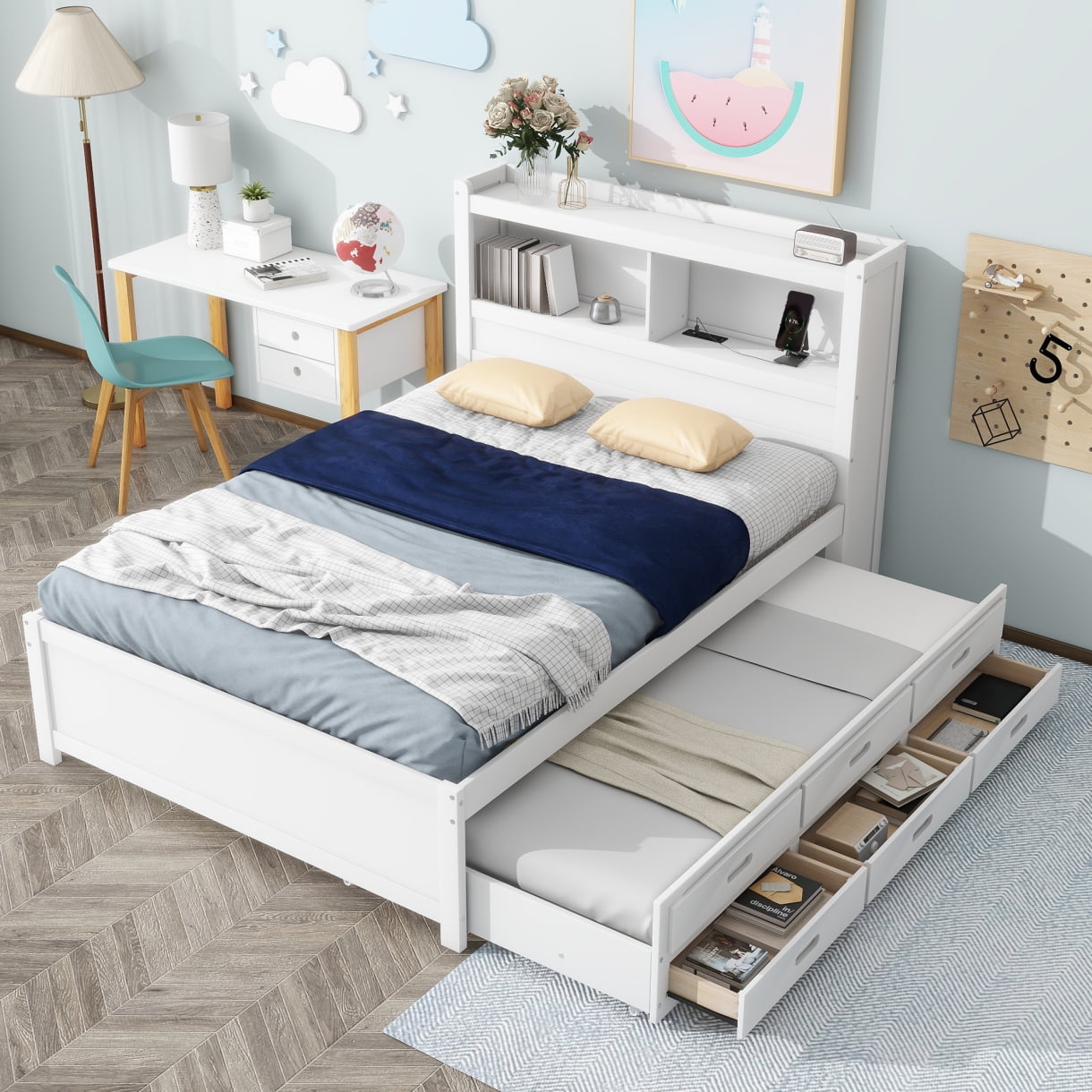 Full Size Bed Frame, Full Size Daybed with Storage Headboard, Trundle ...