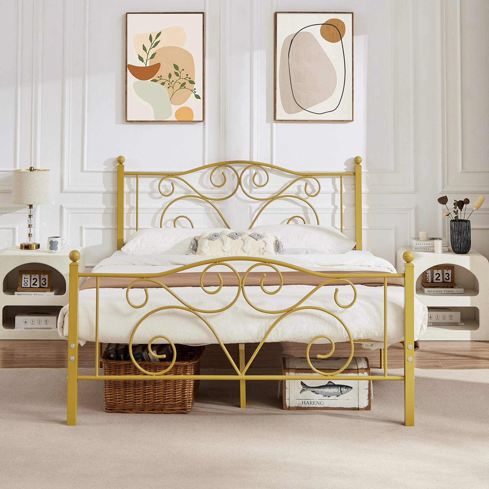 Full Size Bed Frame with Headboard and Footboard, Heavy Duty Metal Slat ...