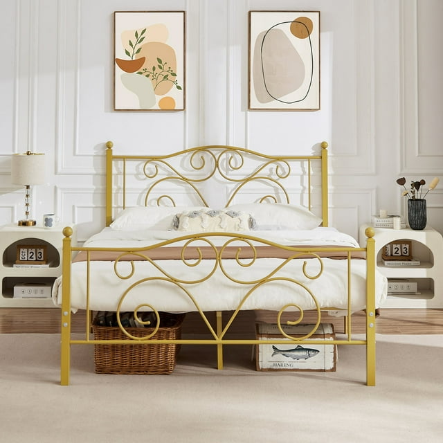 Full Size Bed Frame with Headboard and Footboard, Heavy Duty Metal Slat ...