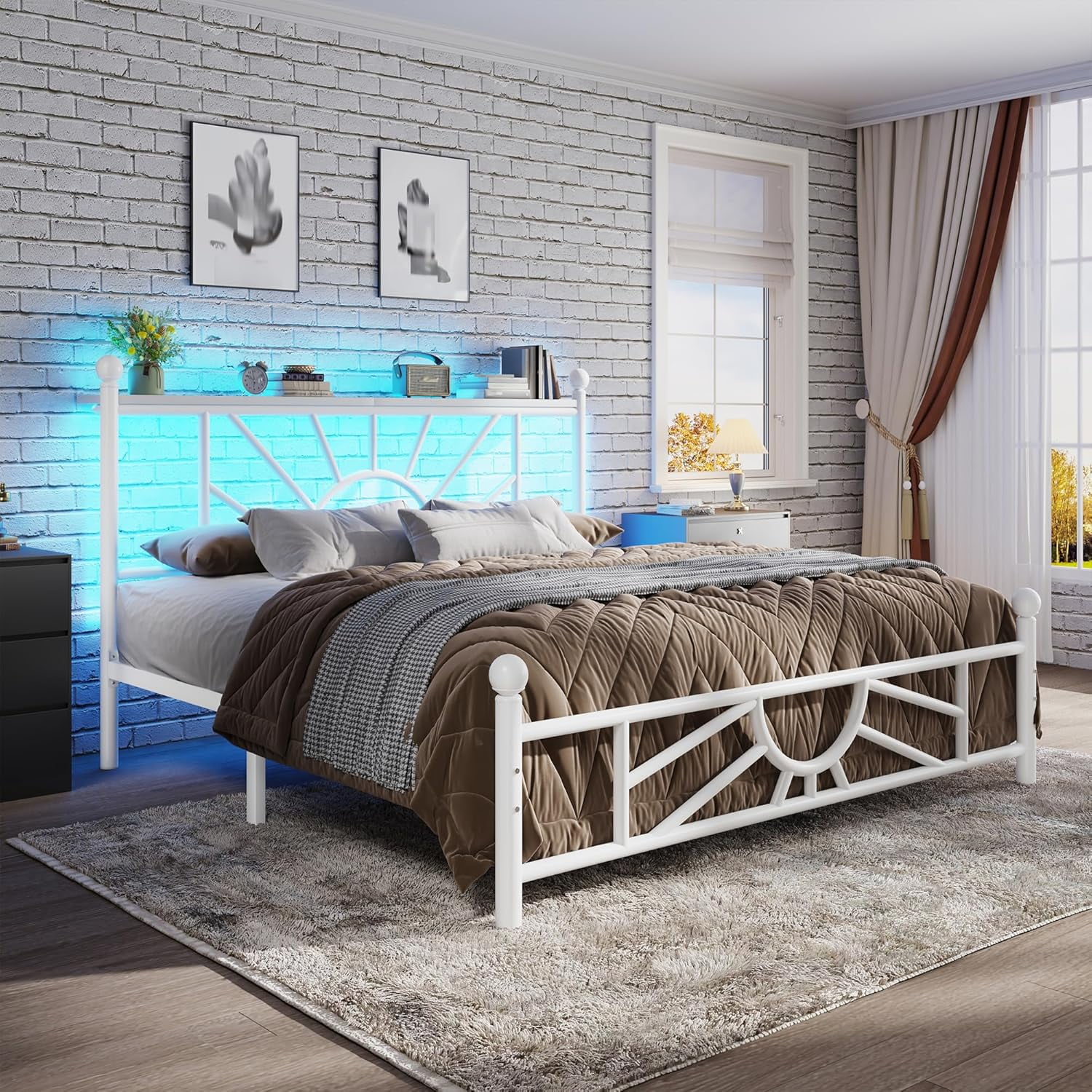 Full Size Bed Frame with Headboard & LED, Full Size Bed Frame with ...