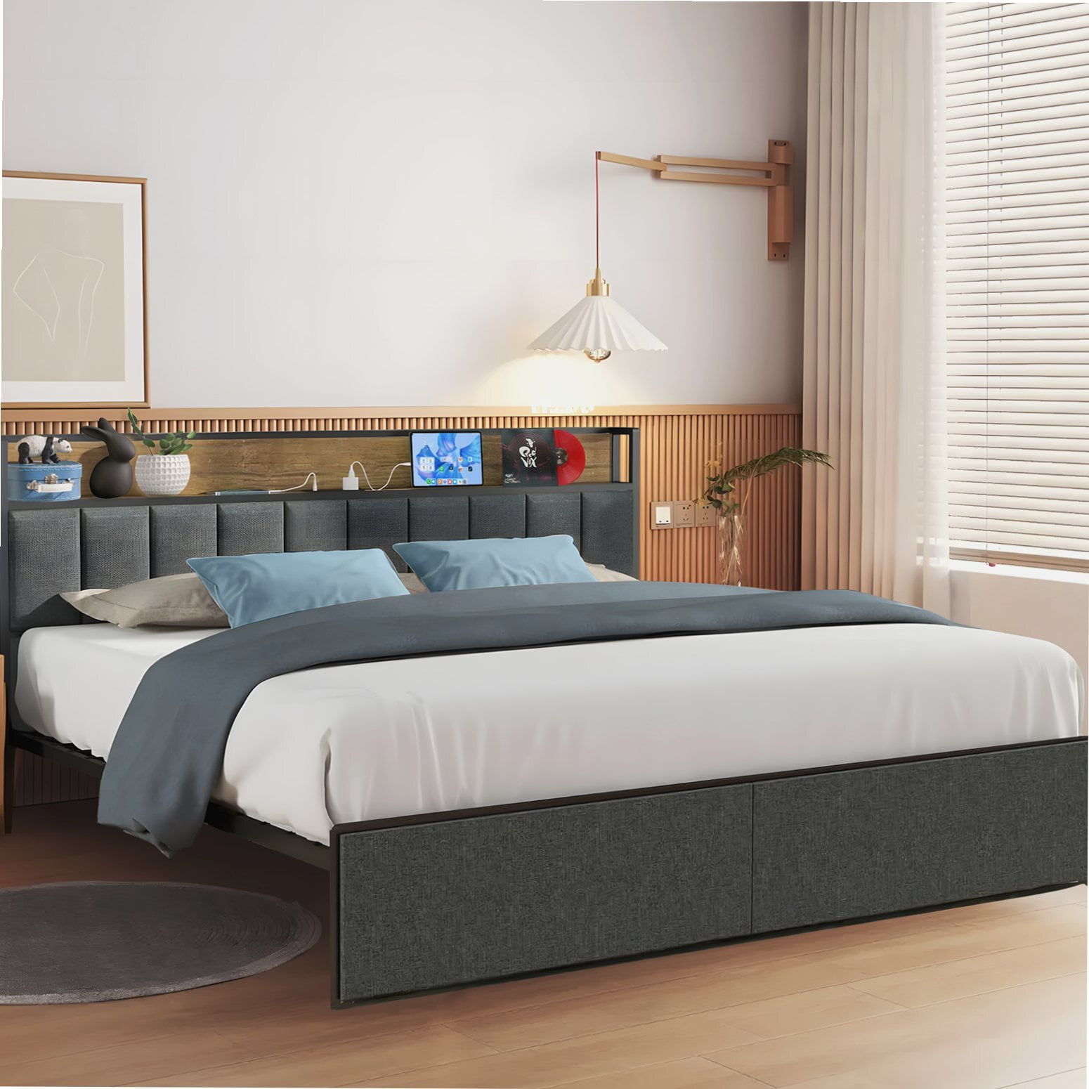 Full Size Bed Frame with Headboard and Storage Drawers Platform Bed ...