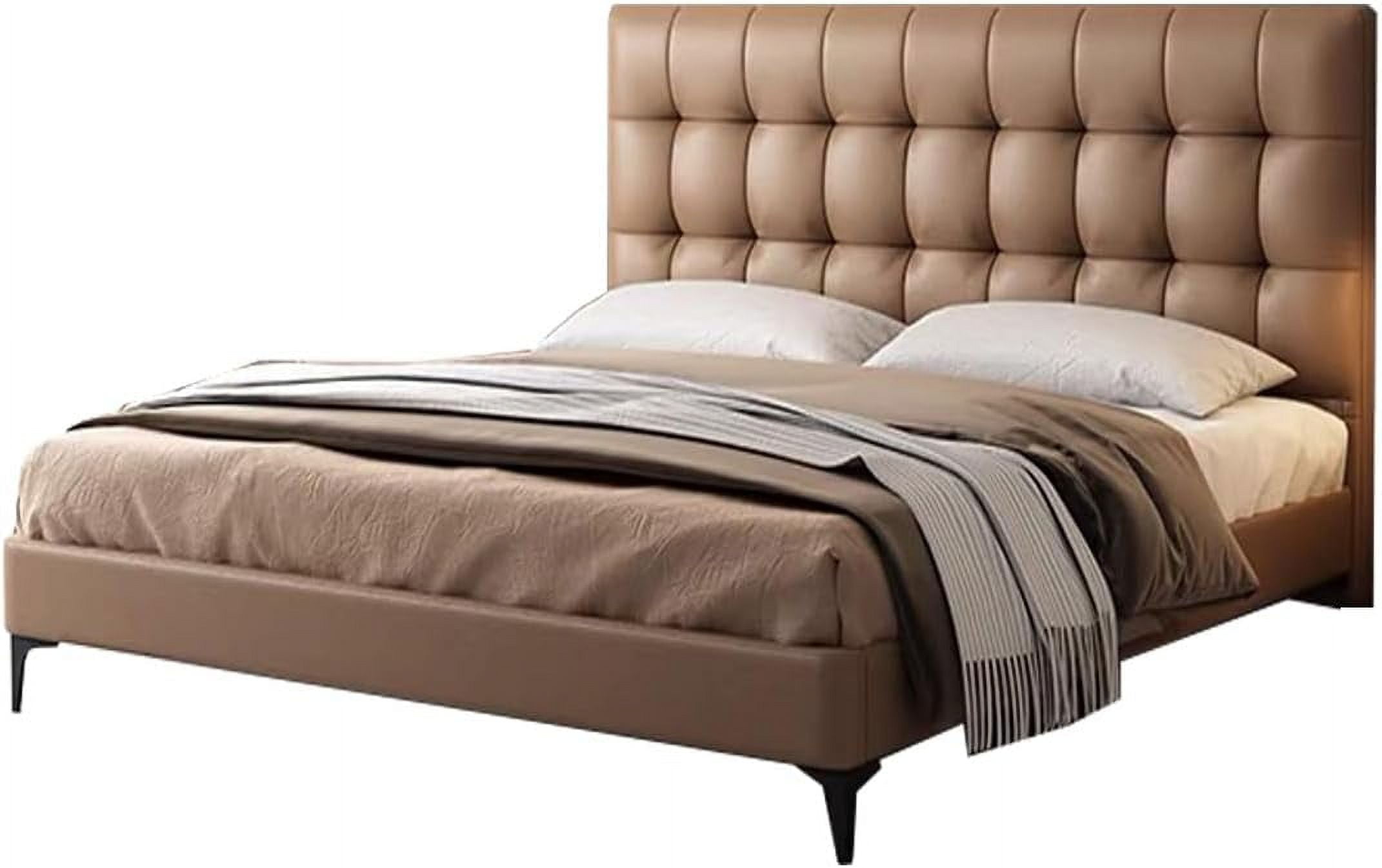 Full Size Bed Frame with Headboard and Sturdy Wood Slats, Leather ...