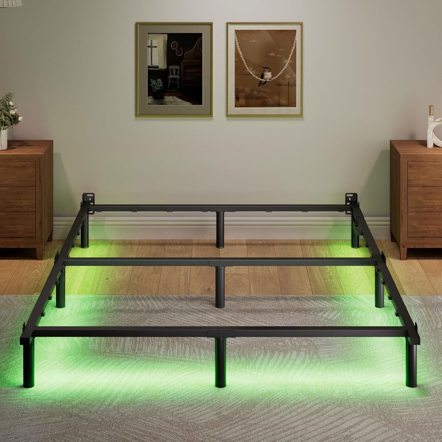 Full Size Bed Frame with LED, 7 Inch Metal Steel Bedframe for Box ...