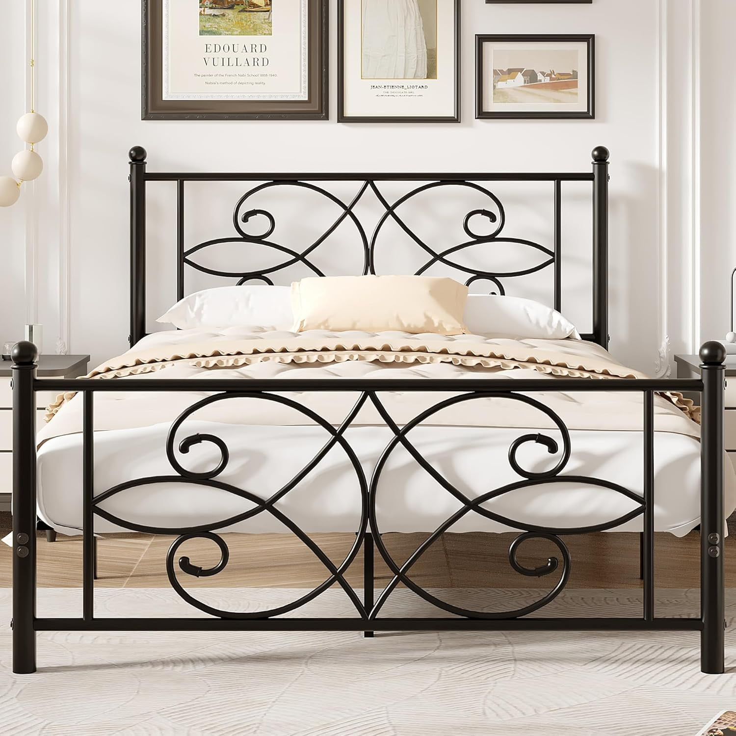 Full Size Bed Frame Metal Platform Bed with Headboard and Footboard, Heavy Duty Mattress ...