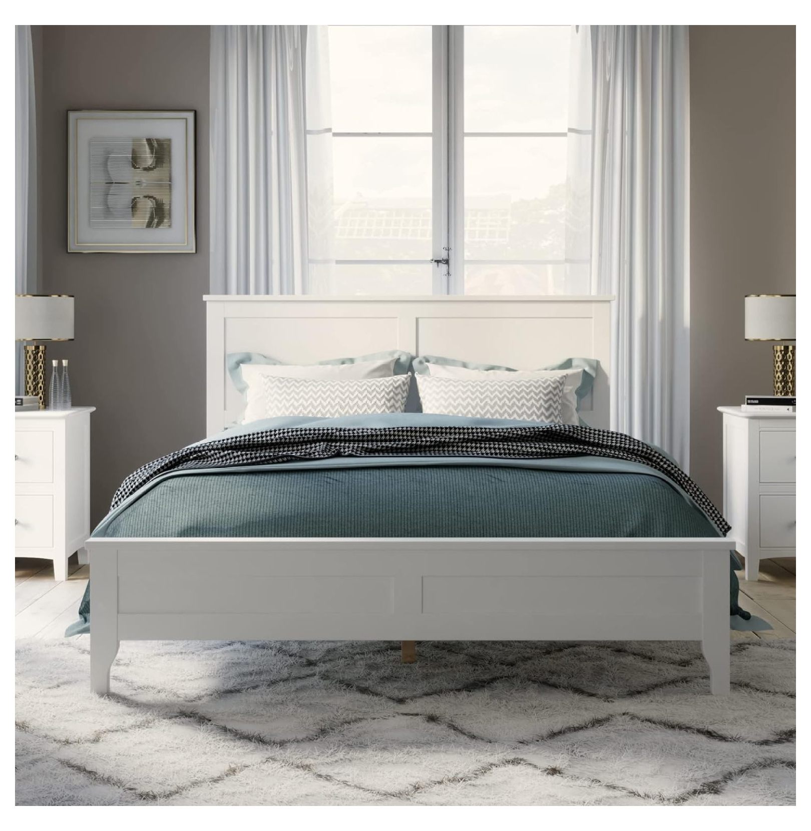 Full Size Bed Frame,Modern Solid Wood Full Size Platform Bed Frame with ...